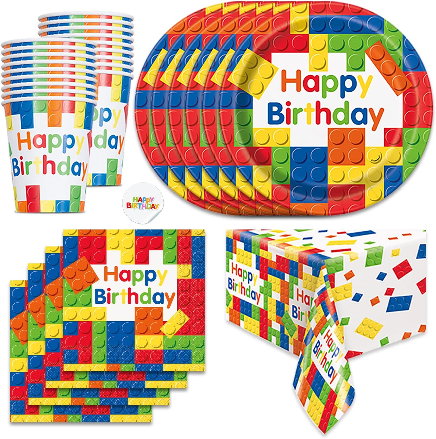 Amazon.com: Building Block Party Supplies | Includes Large Plates, Cups ...