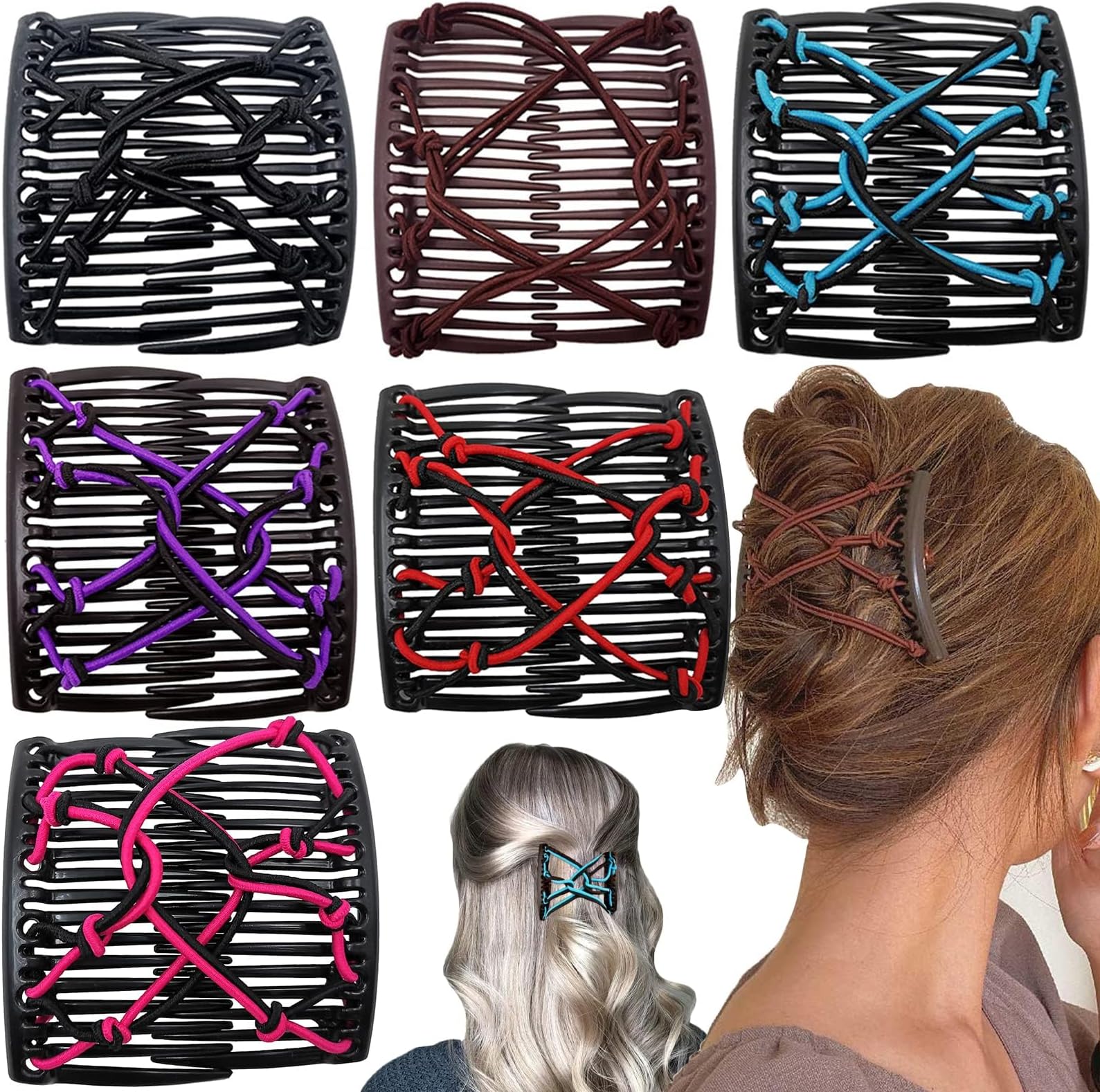 Amazon.com : 5 Pieces Elastic Magic Hair Comb Stretchy Double Comb Hair ...