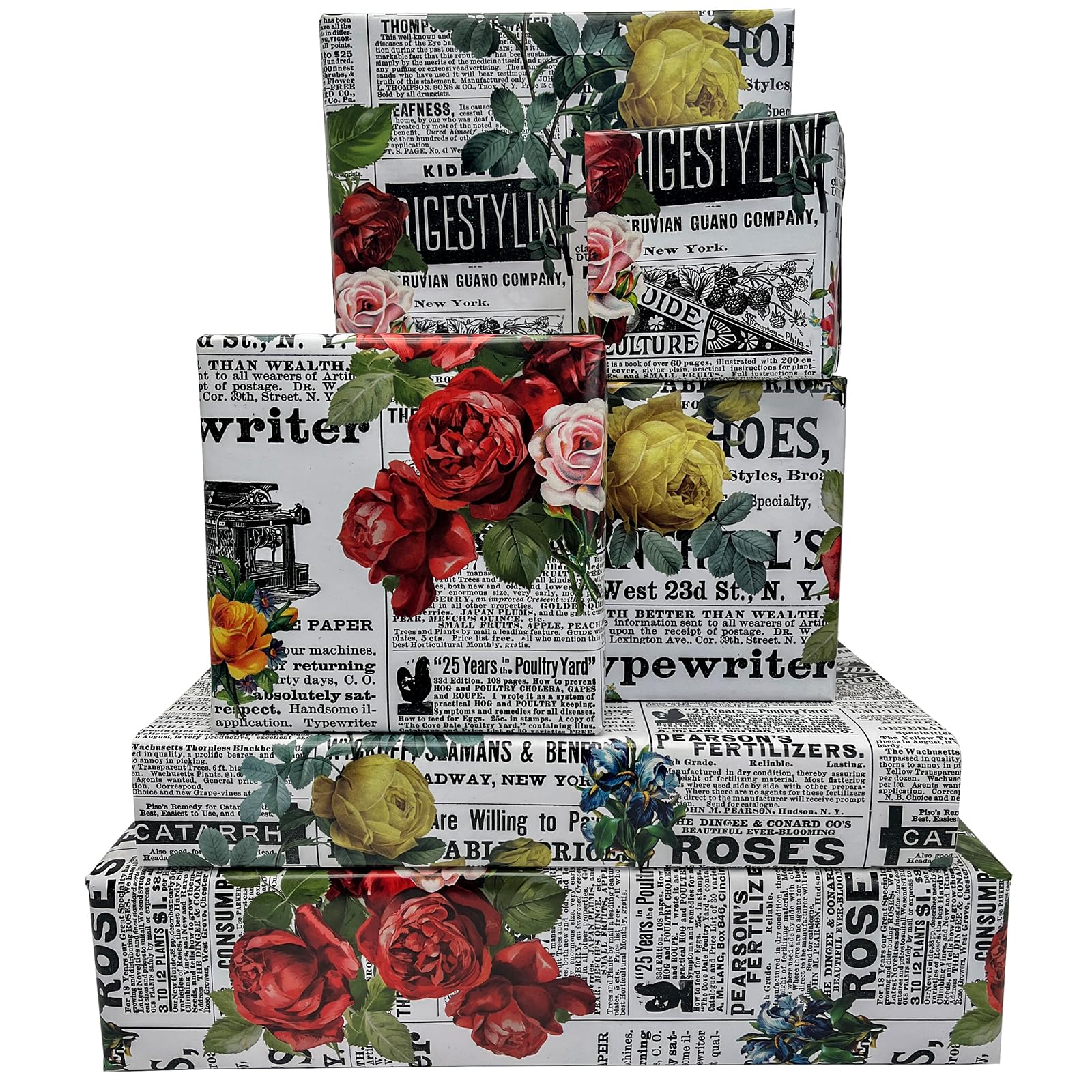 Amazon.com: Dtiafu Vintage Newspaper Wrapping Paper Retro Floral Gift ...