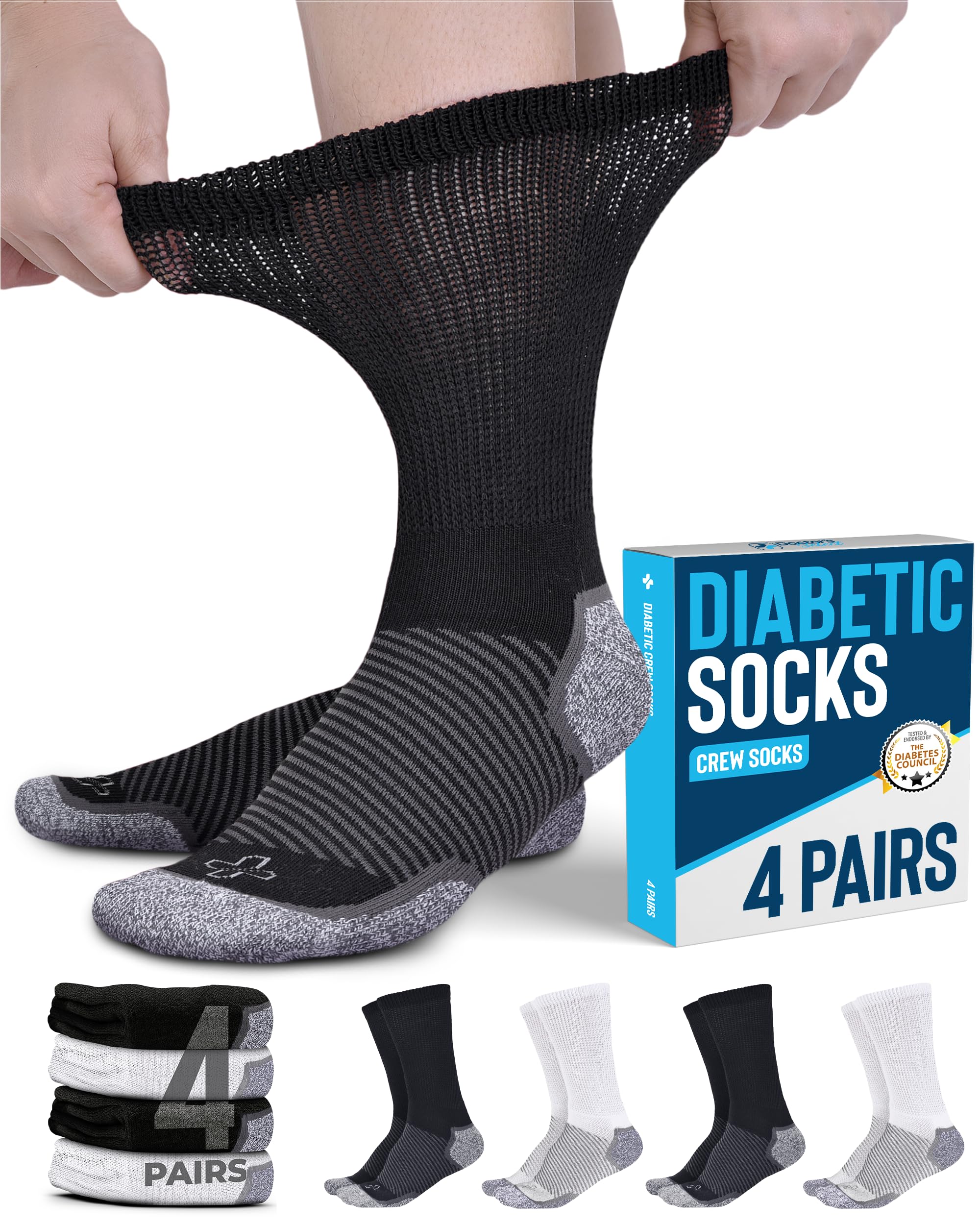 Amazon.com: Doctor's Select Grey Heel/Toe 2 Black / 2 White Diabetic ...