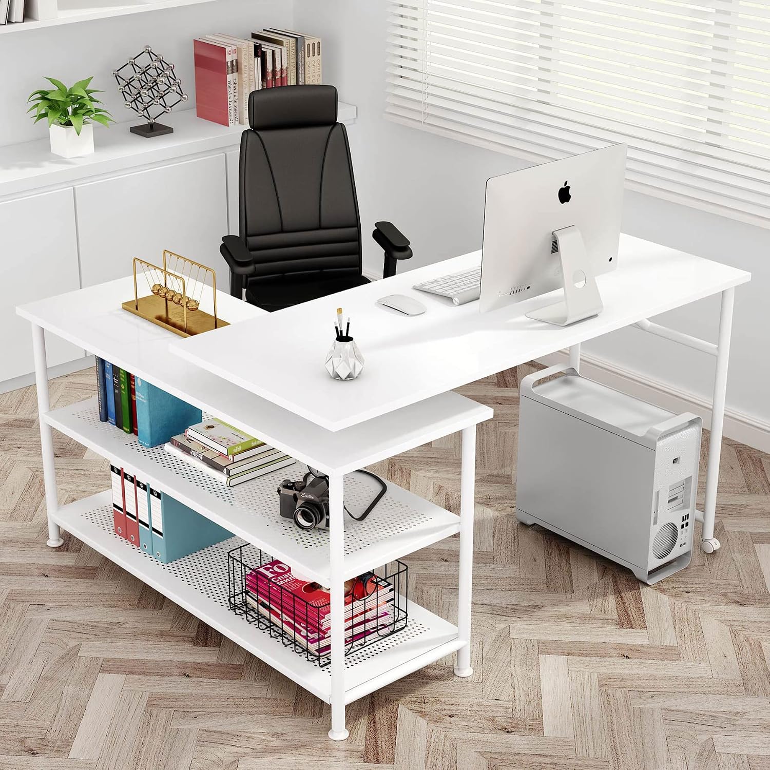 Amazon.com: Tribesigns Modern L-Shaped Desk with Storage Shelves, 360 ...