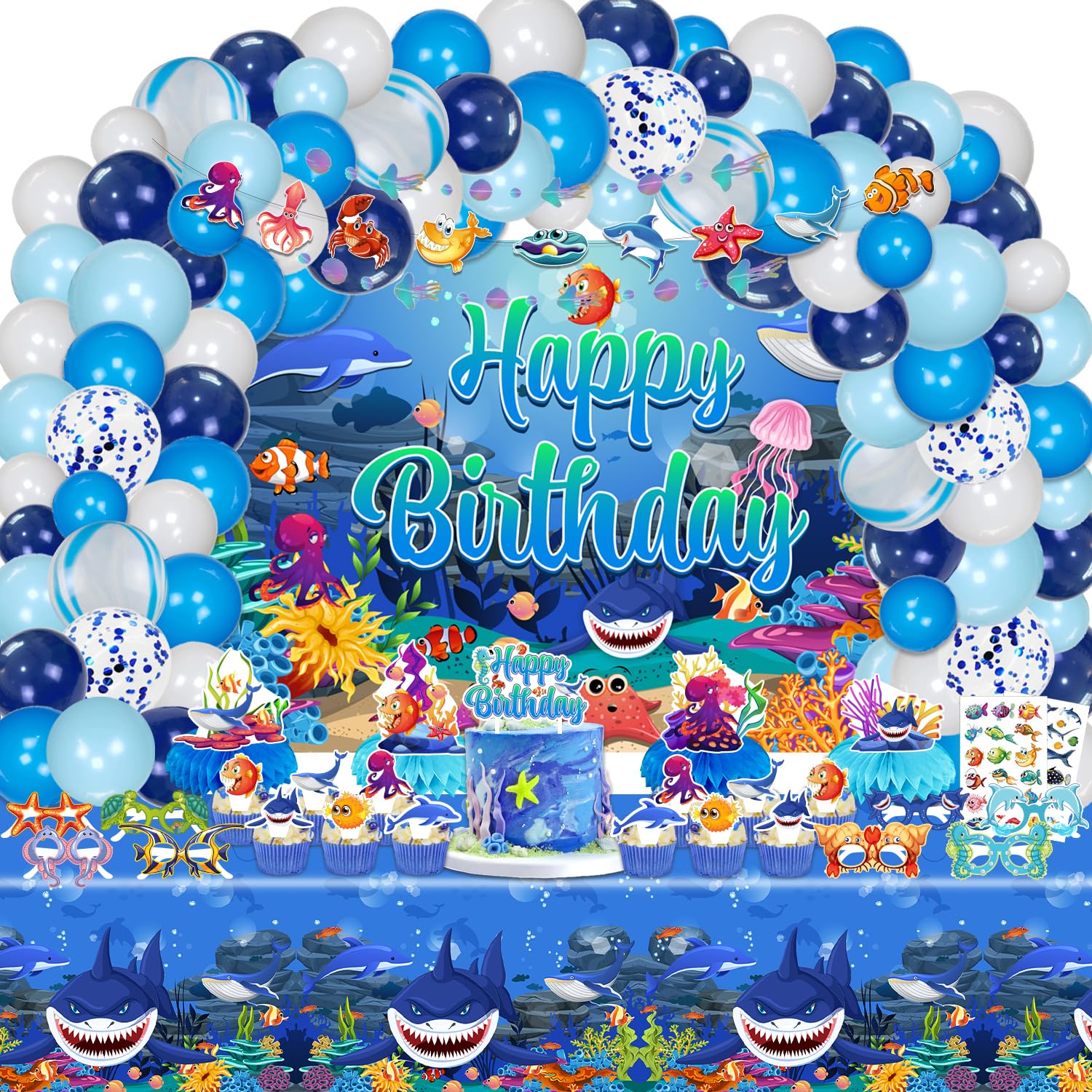 Amazon.com: LXlucktim Sea Animal Party Decorations, 136 Pcs Under Ocean ...