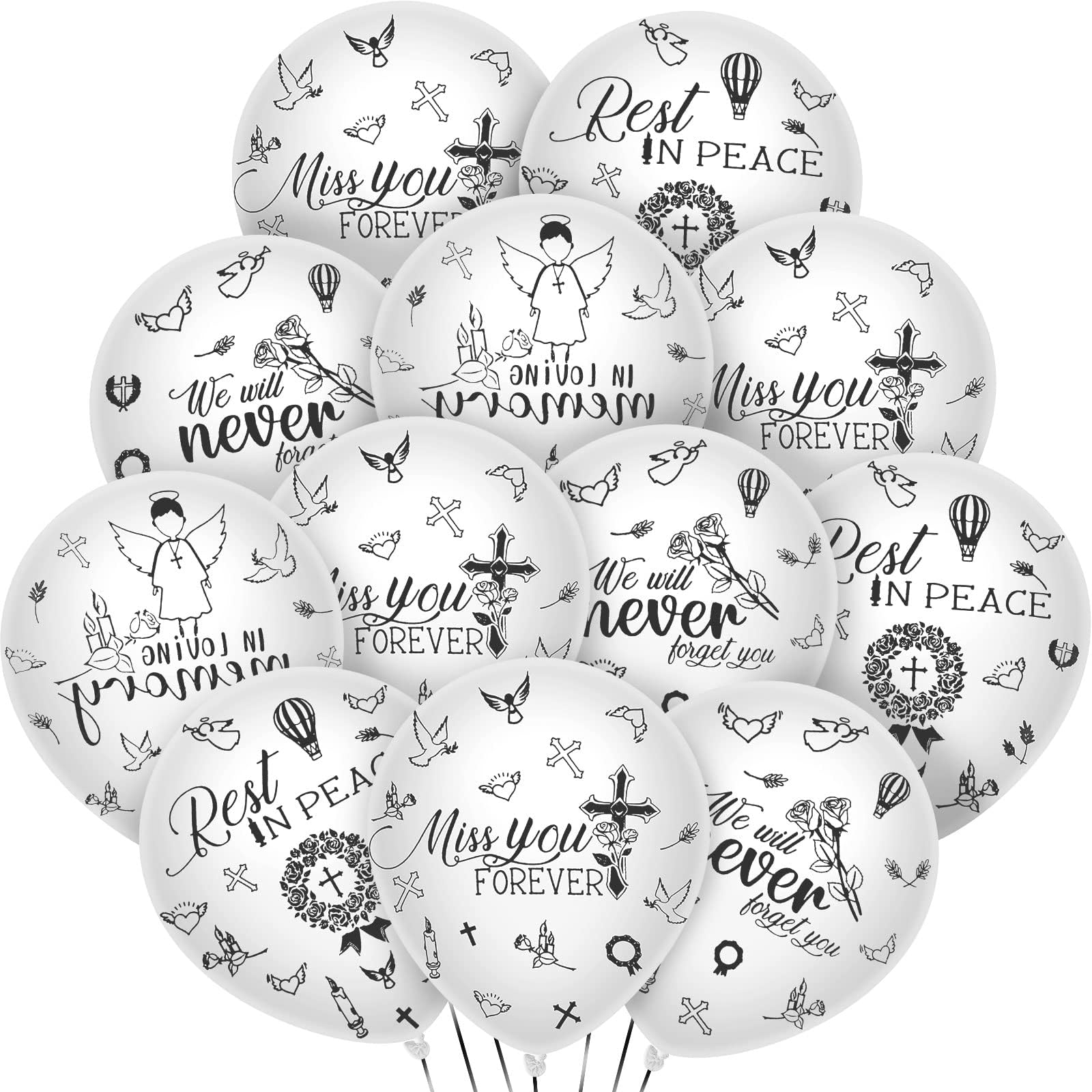 Amazon.com: 48 Pcs White Memorial Balloons Remembrance Funeral ...