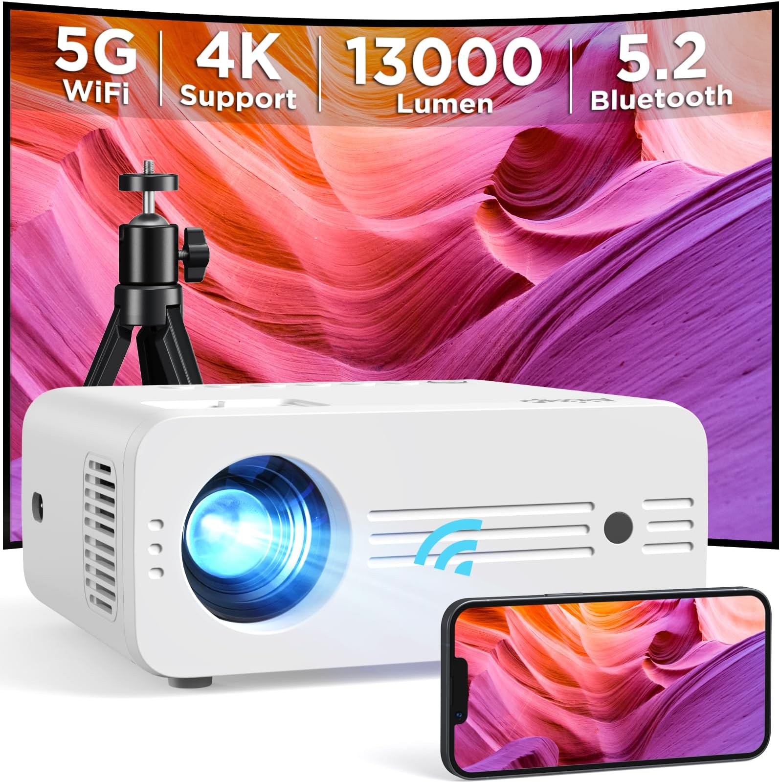AKIYO Proyector 5G WiFi Bluetooth, 16000 Lux Proyector con Tripode ...