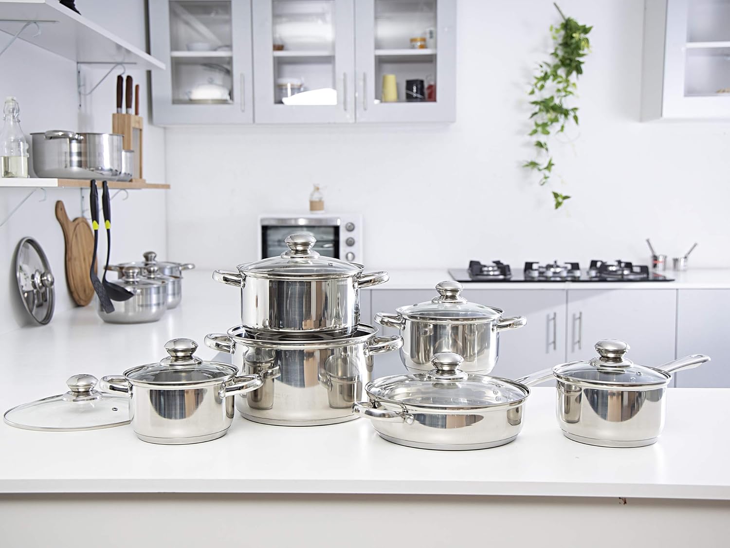 Royalford Stainless Steel Cookware Set, Silver, 12 Pieces, Silver ...