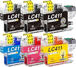 Amazon.co.jp: KingjetブラザーインクLC411 Brother LC411BK 3本ブラックLC411M LC411Y LC411C シアン マゼンタ イエロー 各1本 共 ...