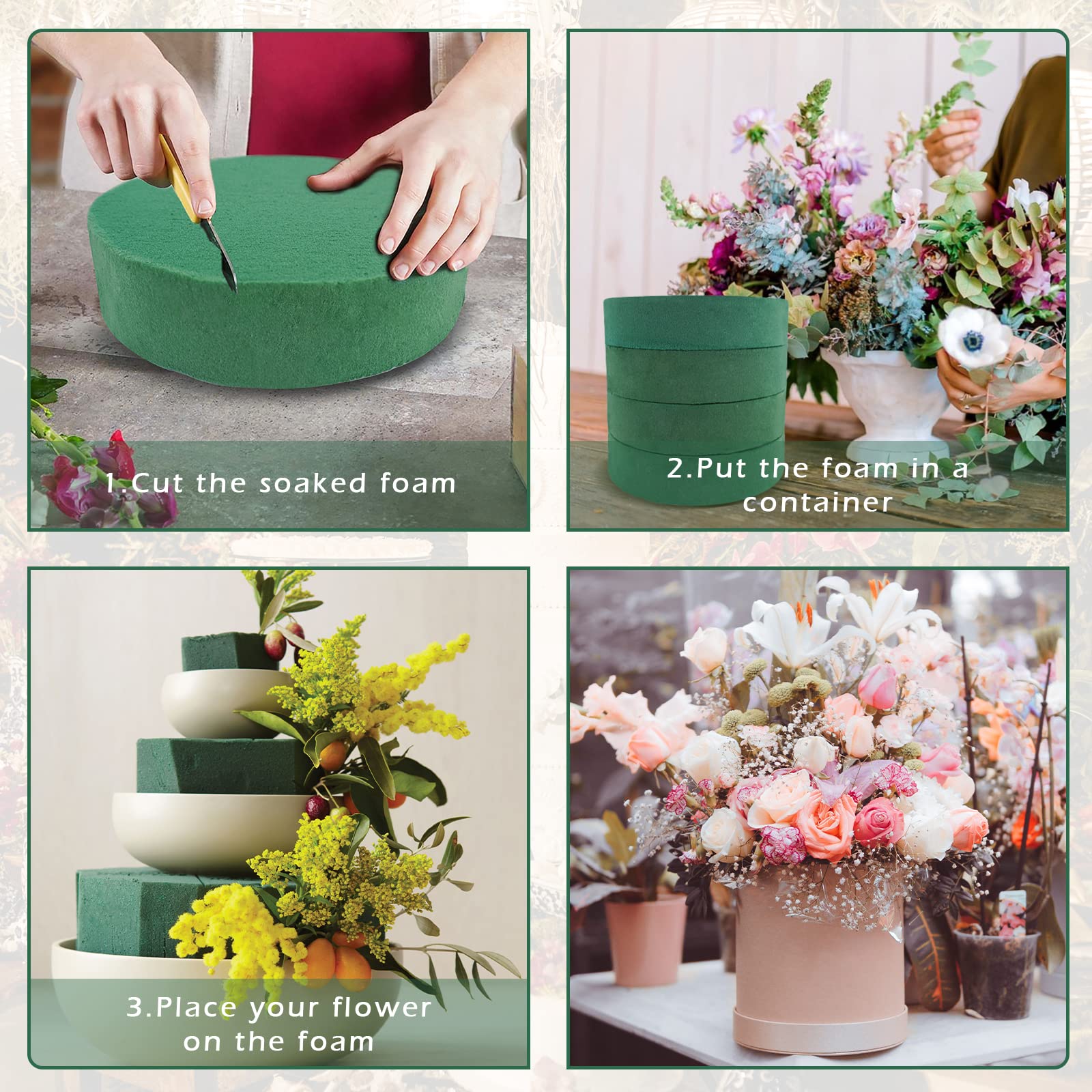 Snapklik.com : 4 Pcs Round Floral Foam Blocks,Green Wet Dry Flower Foam ...