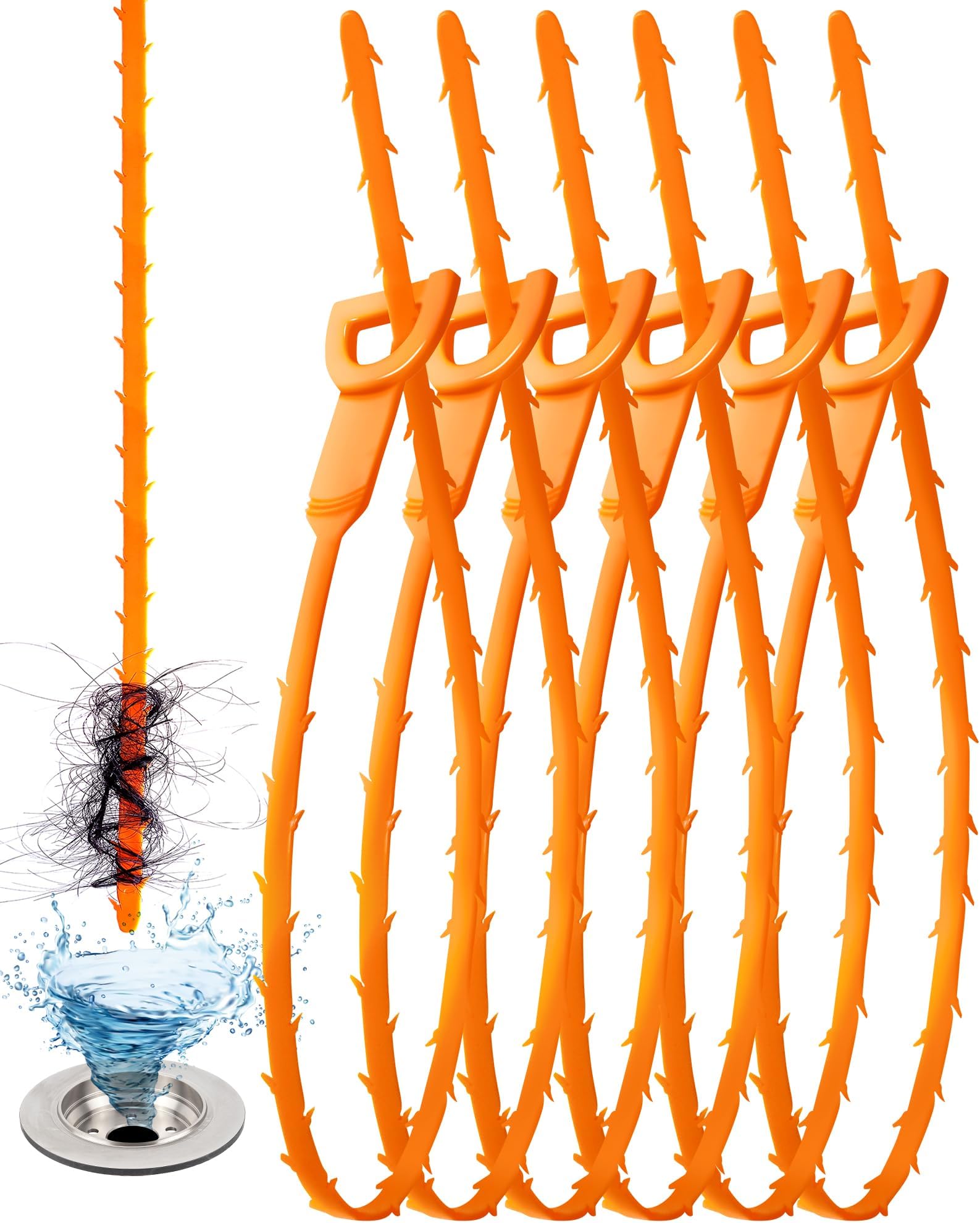25 Inch Sink Snake Drain Clog Remover Tool,6 Pack Drain Cleaner Hair ...