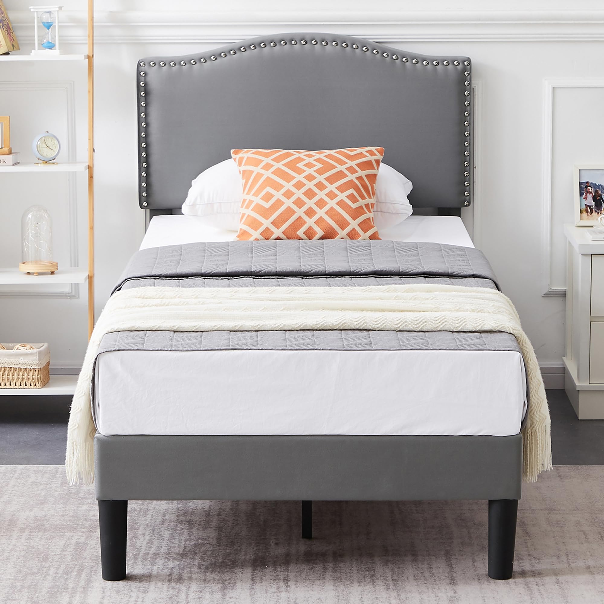 VECELO Twin Bed Frame Platform Bed Frame with Upholstered Headboard ...