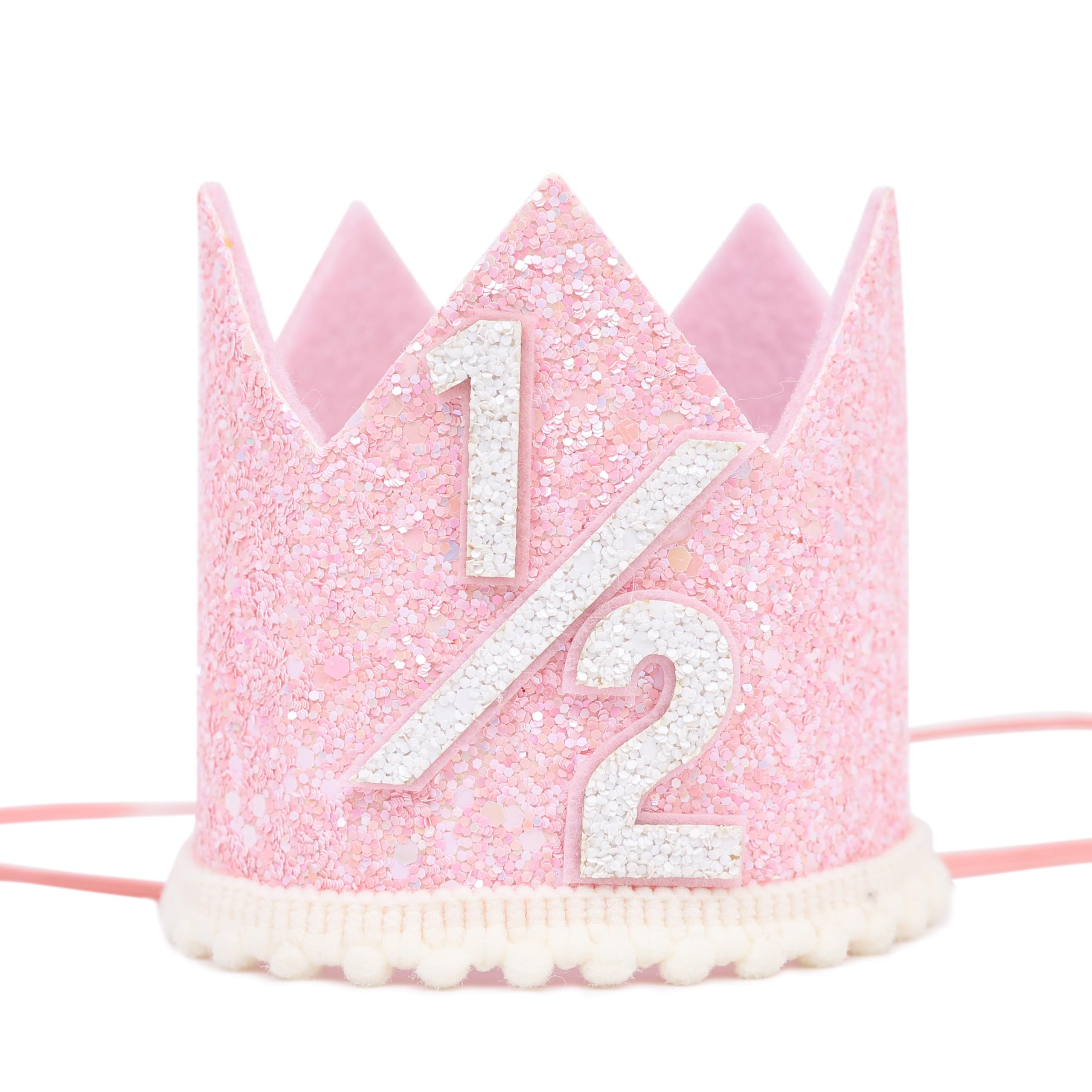 Amazon.com: Jissoo Pink Glitter 1/2 Birthday Crown - 6 Months Birthday ...