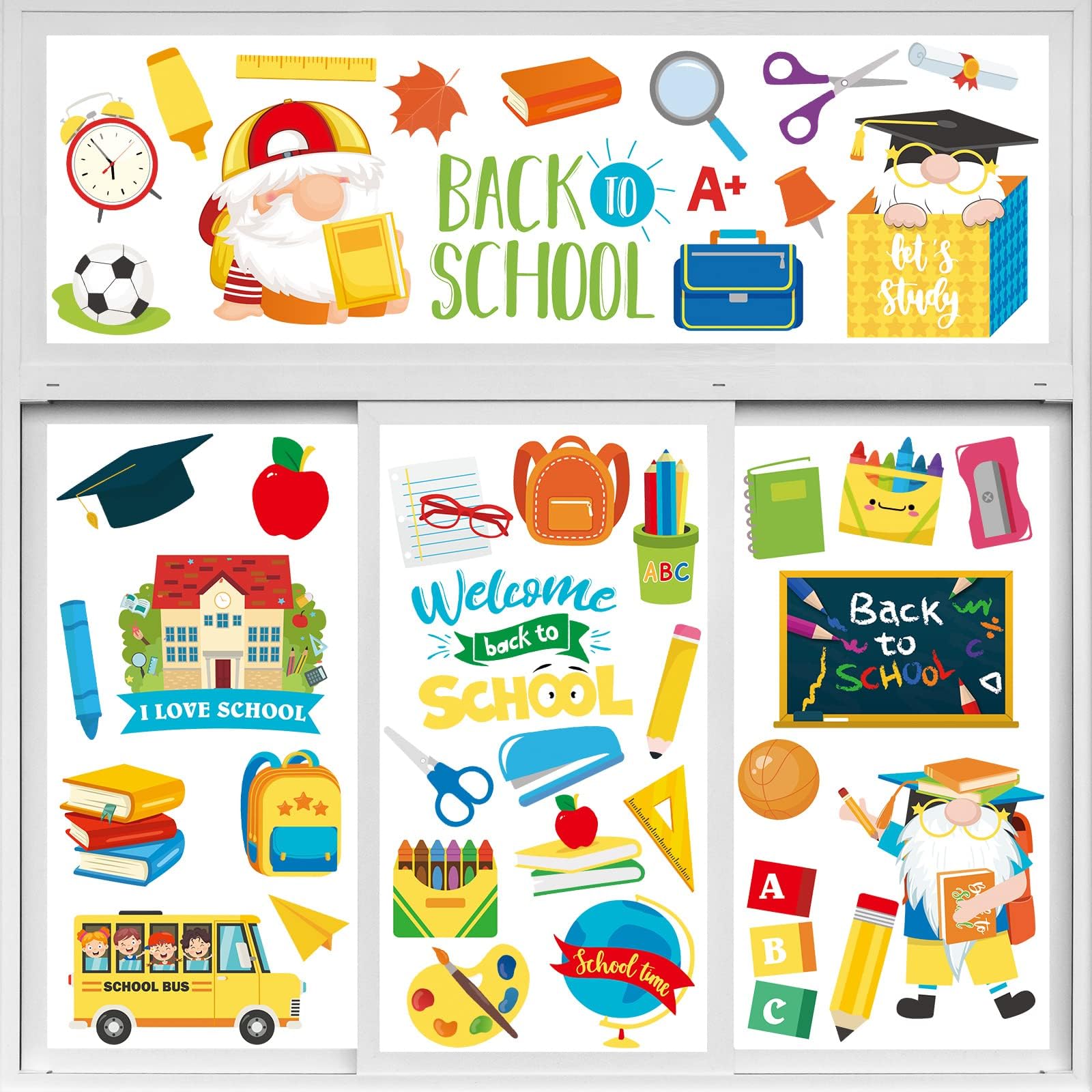 Amazon.com: GreenPine 6 Sheets Watercolor Back to School Window Clings ...