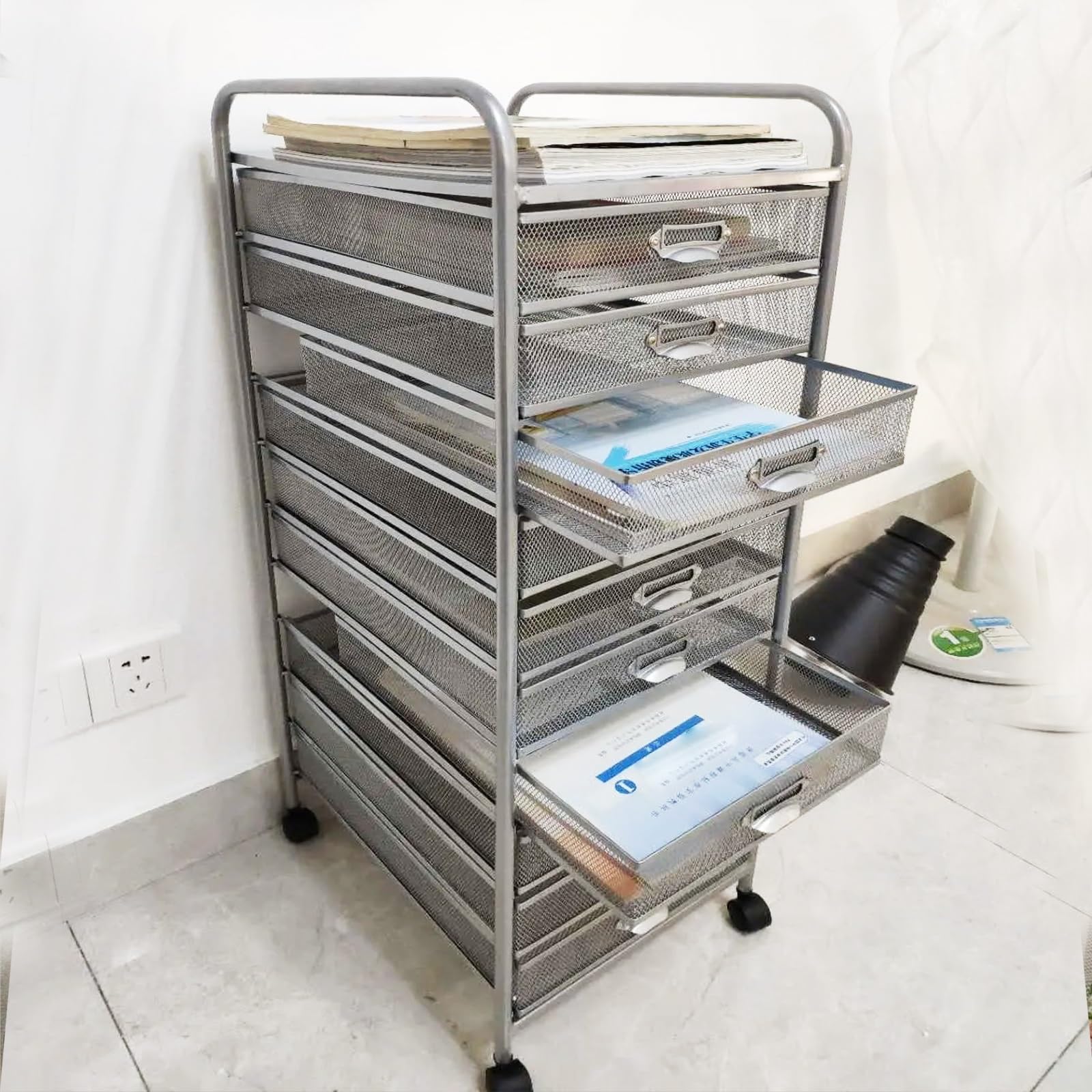 Amazon.com: Rolling File Cabinet, Metal Mesh Storage Cart, Cart ...