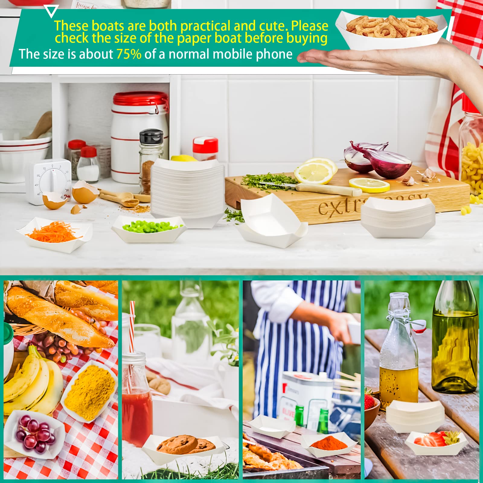 Snapklik.com : MotBach 200 Pack White 1/4Lb Paper Food Boat Trays ...
