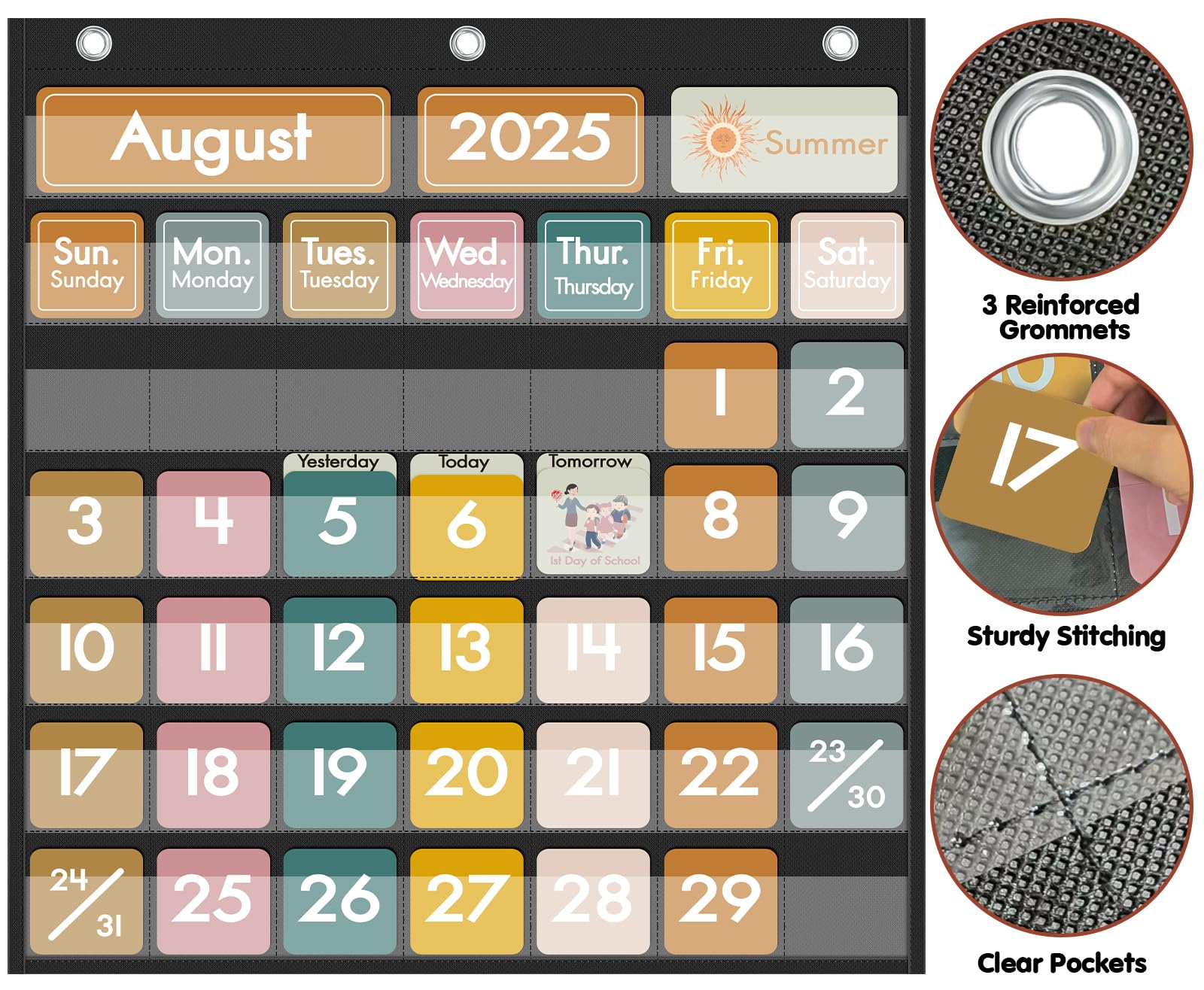 Snapklik.com : Classroom Calendar Pocket Chart For Kids Learning, Boho ...