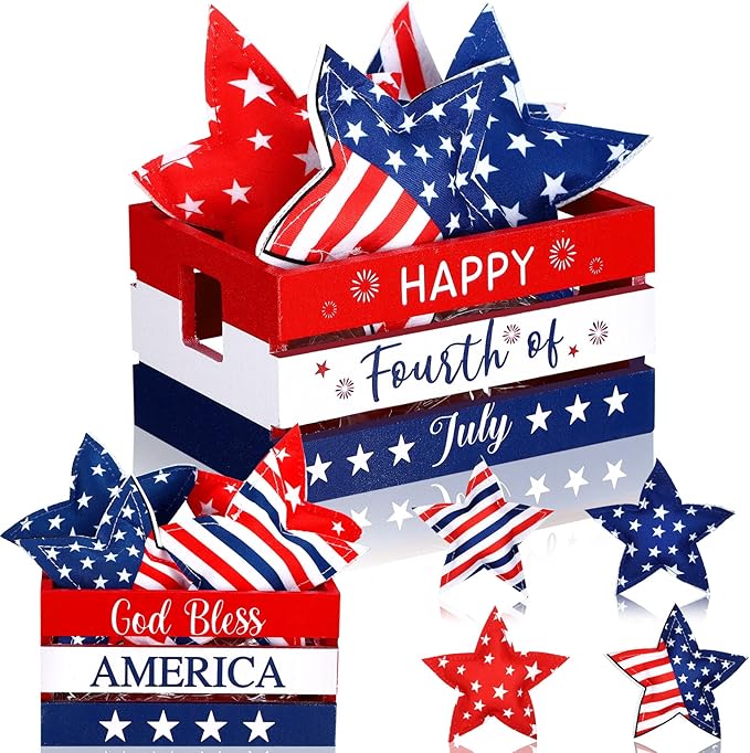 Amazon.com: 5 Pcs 4th of July Tiered Tray Decor Patriotic Red White and ...