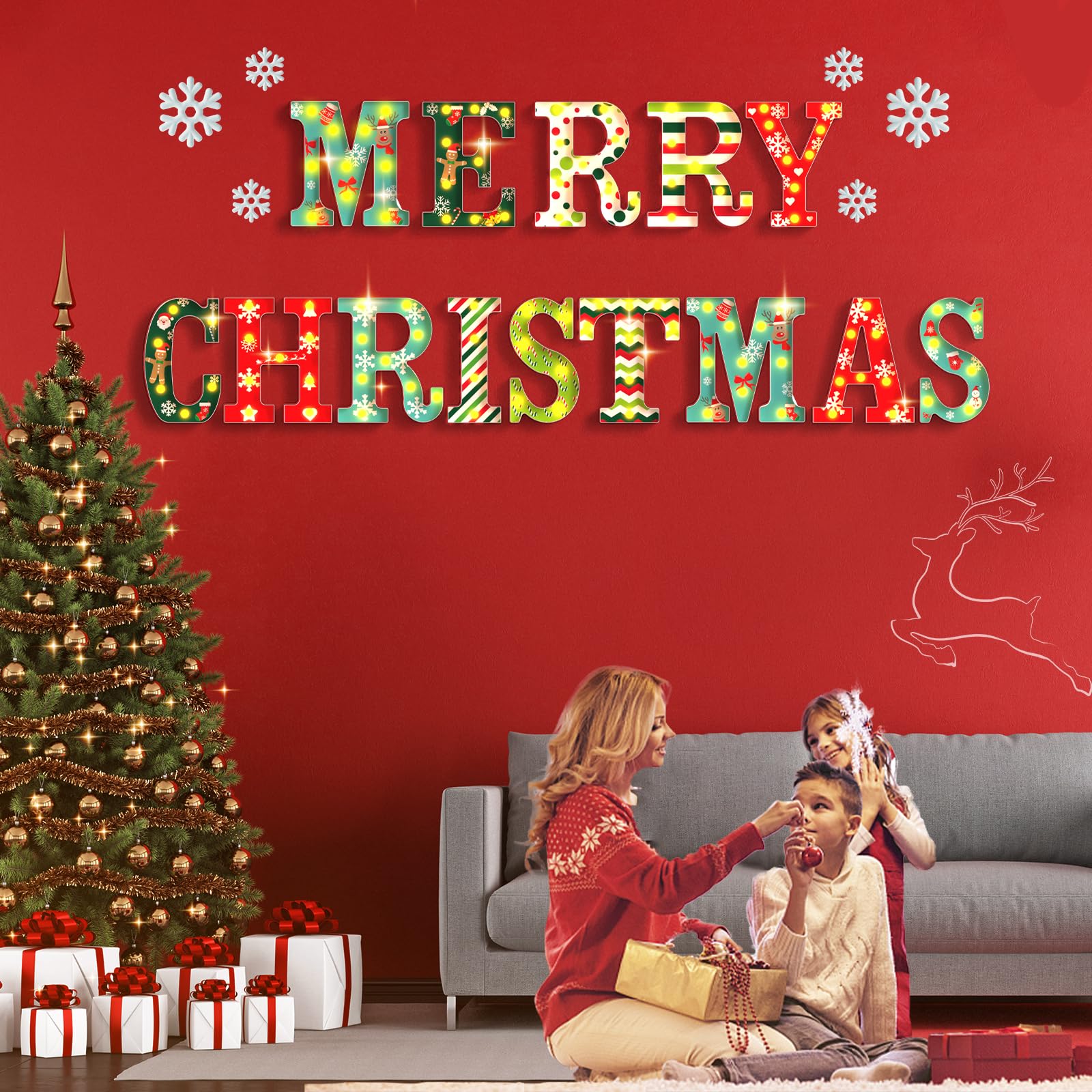 MERRY CHRISTMAS Letters LED Light Up Sign Decorations,14 Letters for Christmas Indoor Home Decor ...