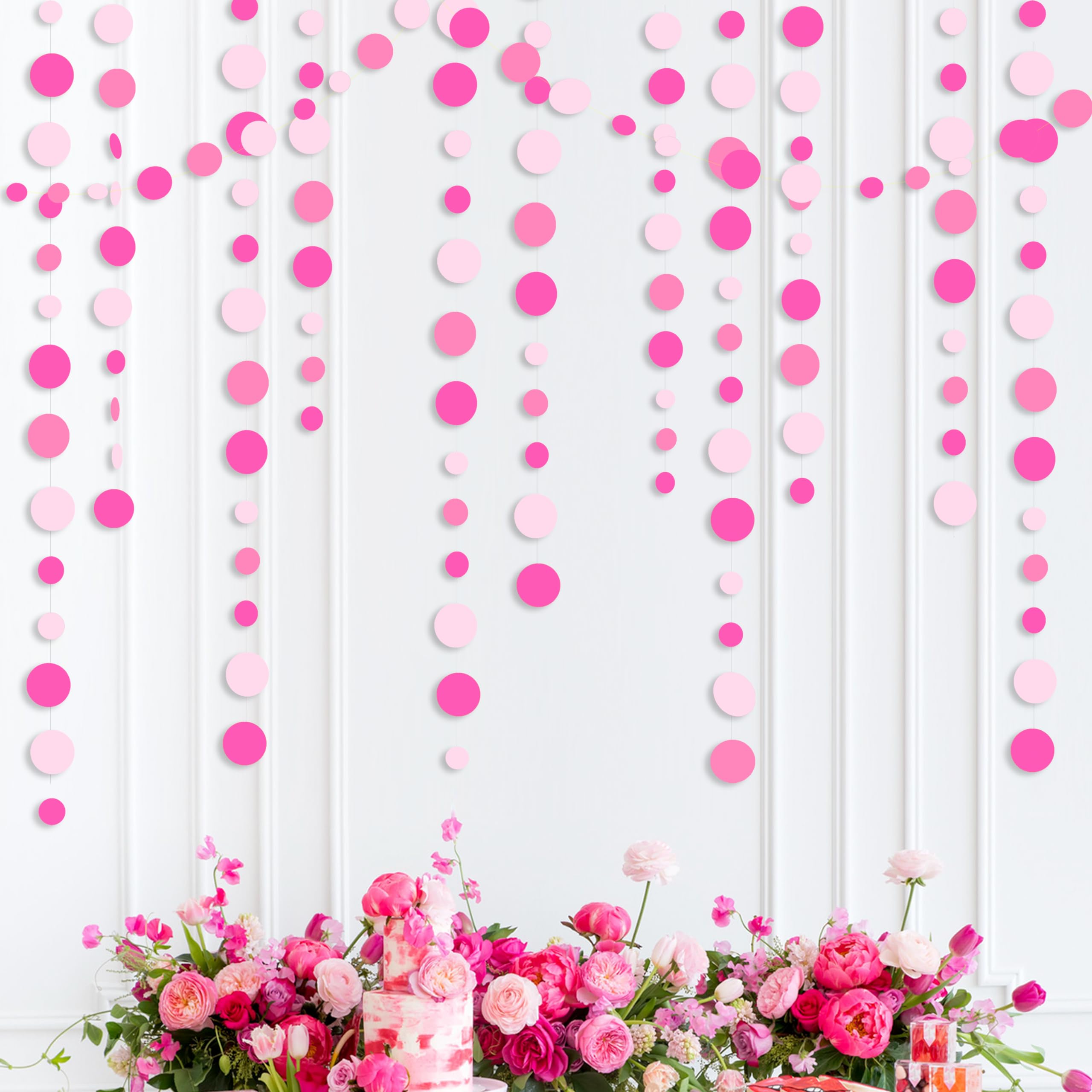 Amazon.com: Hot Pink Party Decorations Circle Dots Garland Rose Pink ...