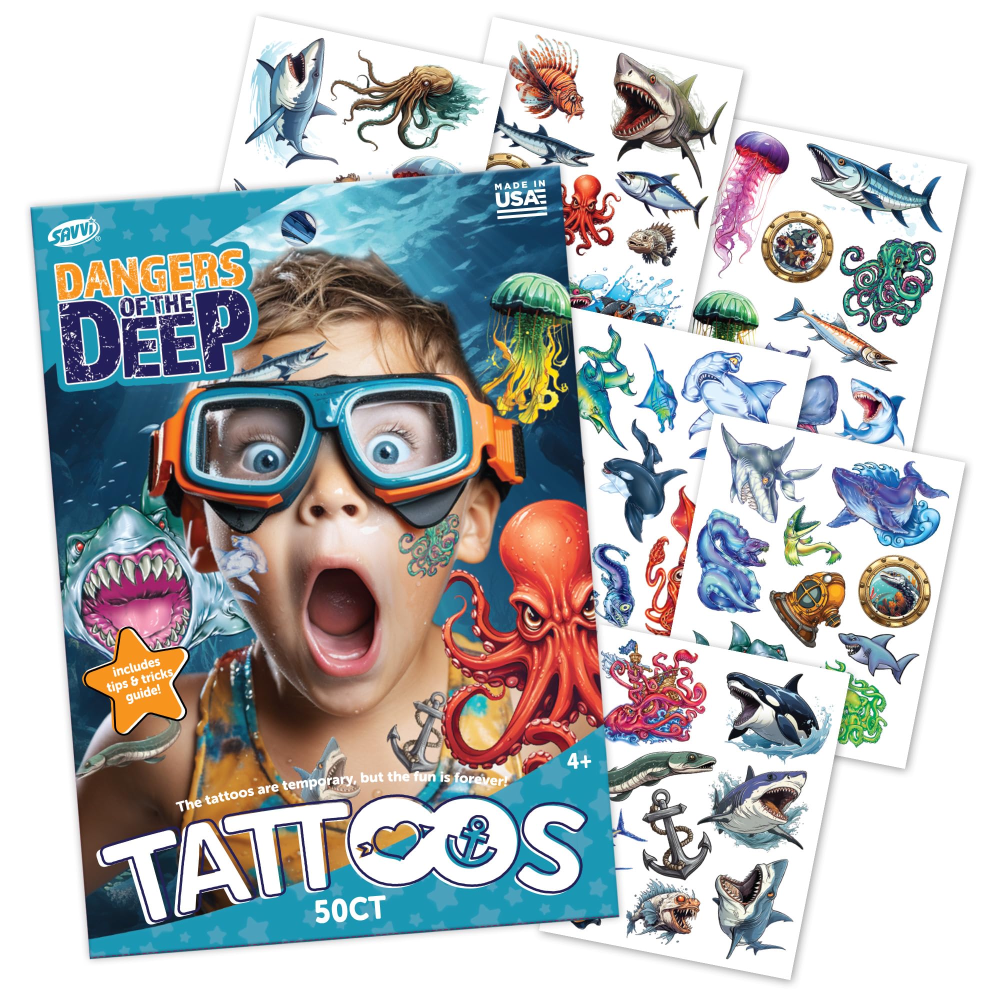 Amazon.com : Savvi - 50 Sea Creature Temporary Tattoos: Skin-Safe Ink ...