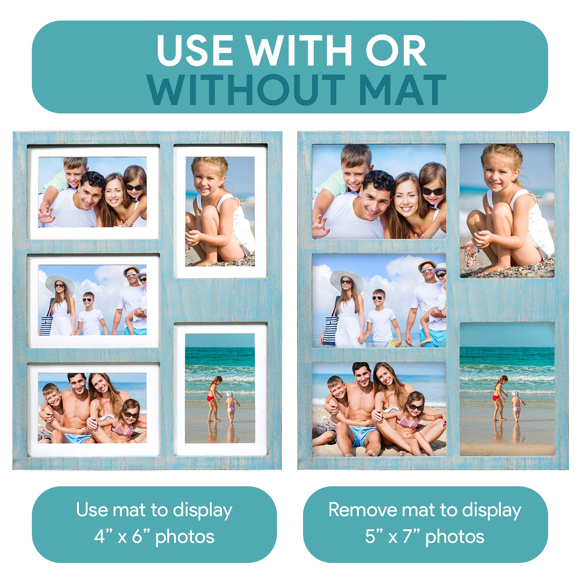 GLM 4x6 or 5x7 Collage Picture Frames for Wall, Holds 5 Photos, Rustic ...