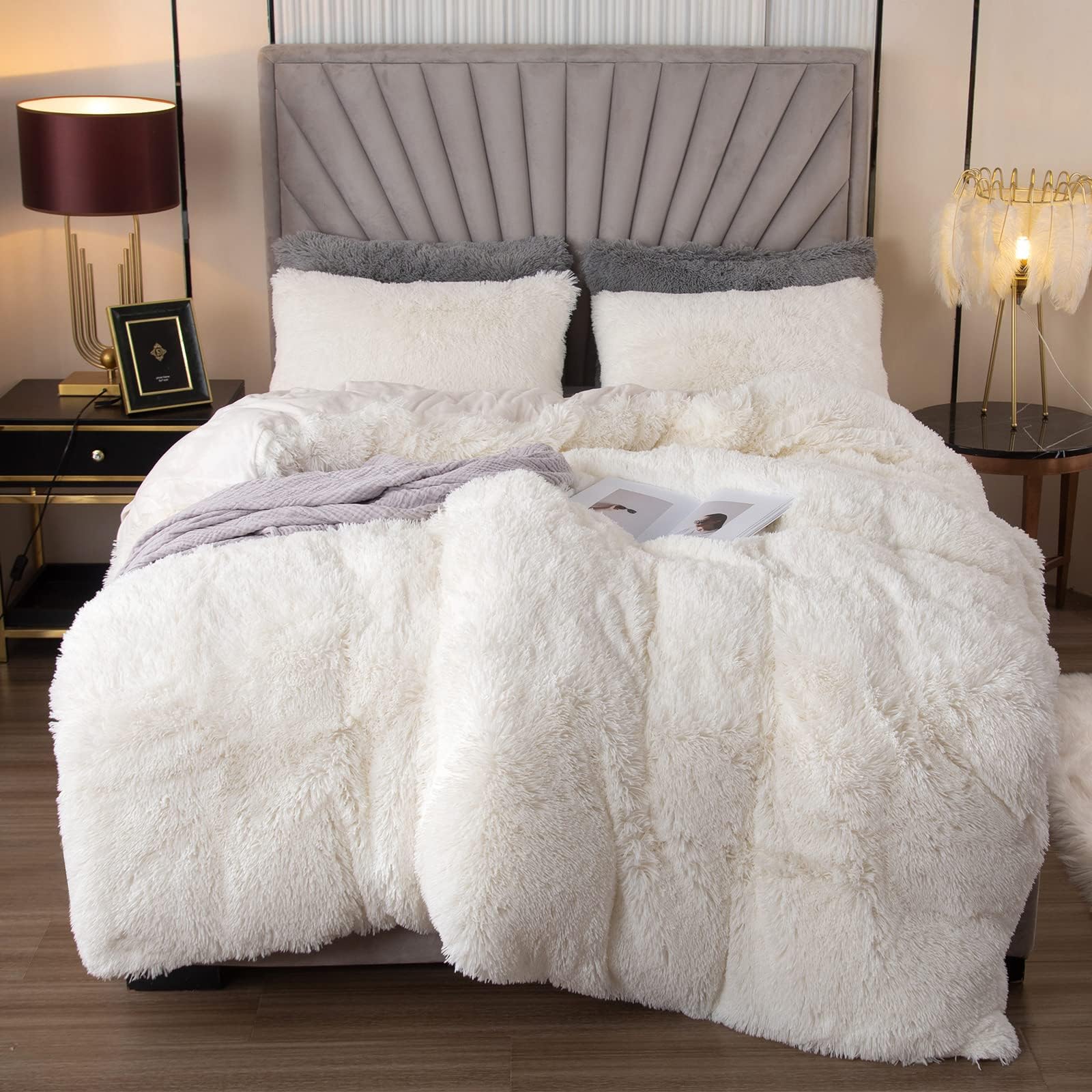 Amazon.com: Sasttie Fluffy Duvet Cover Queen Size 3 Pieces, Faux Fur ...