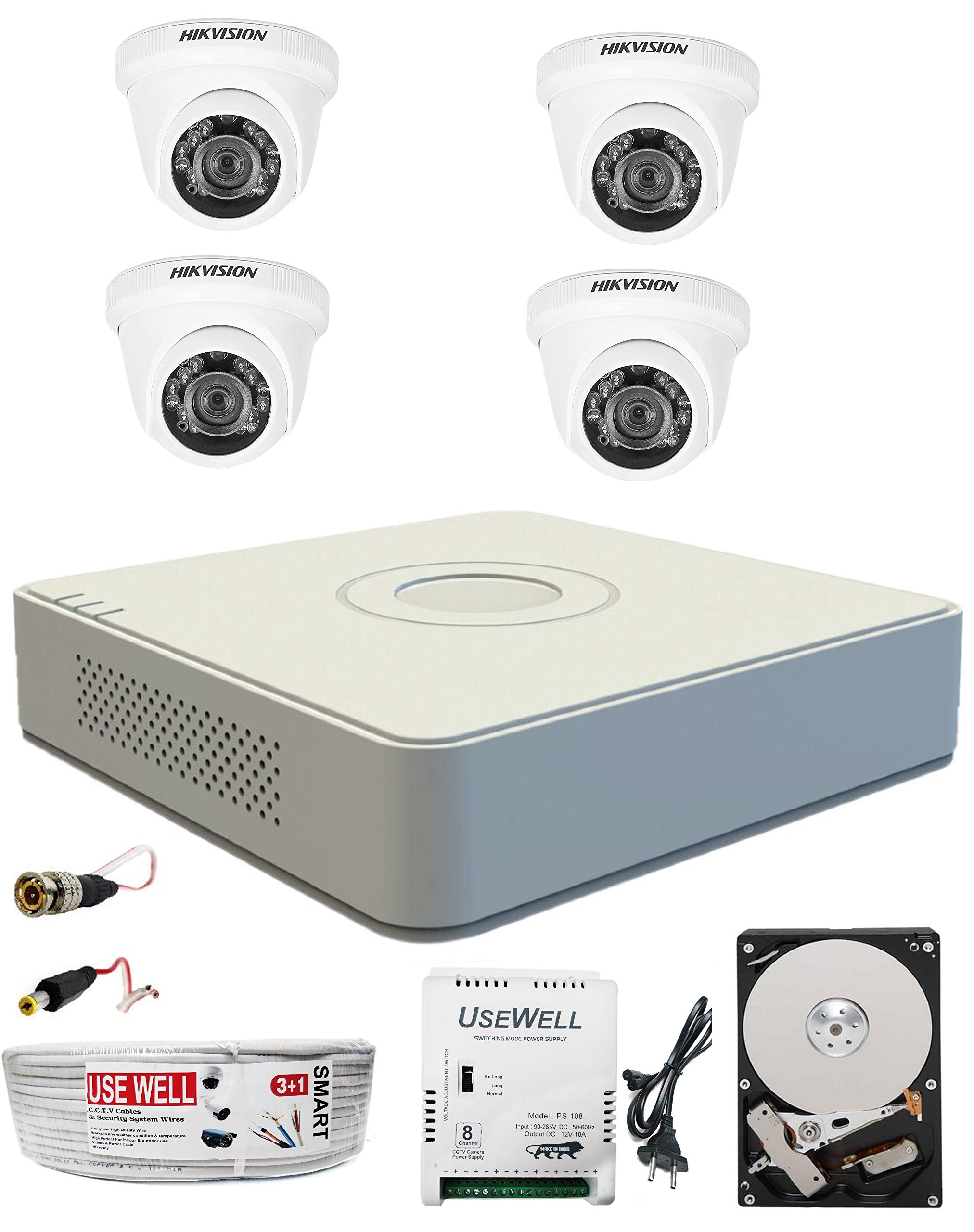 Buy HIKVISION FULL HD 1MP CAMERAS COMBO KIT 4CH HD DVR + 4 DOME ...