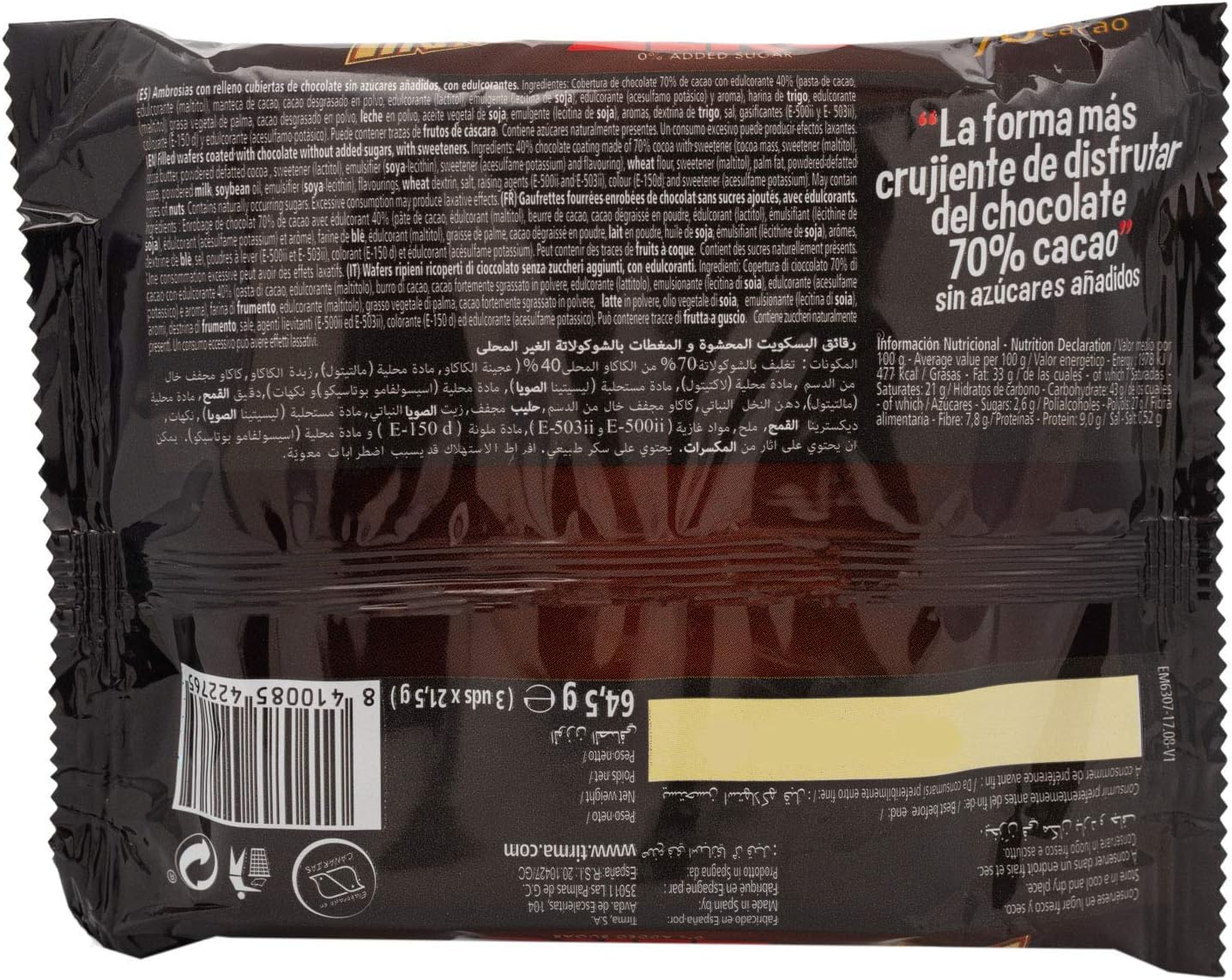 Tirma 70% Dark Chocolate Wafers | Low Carb | Chile | Ubuy