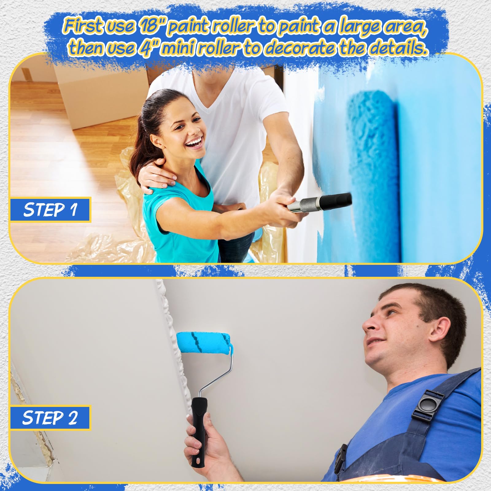 35 Pcs Large Paint Roller Kit 1-5 ft Steel Extension Pole 6 Pcs 18 ...