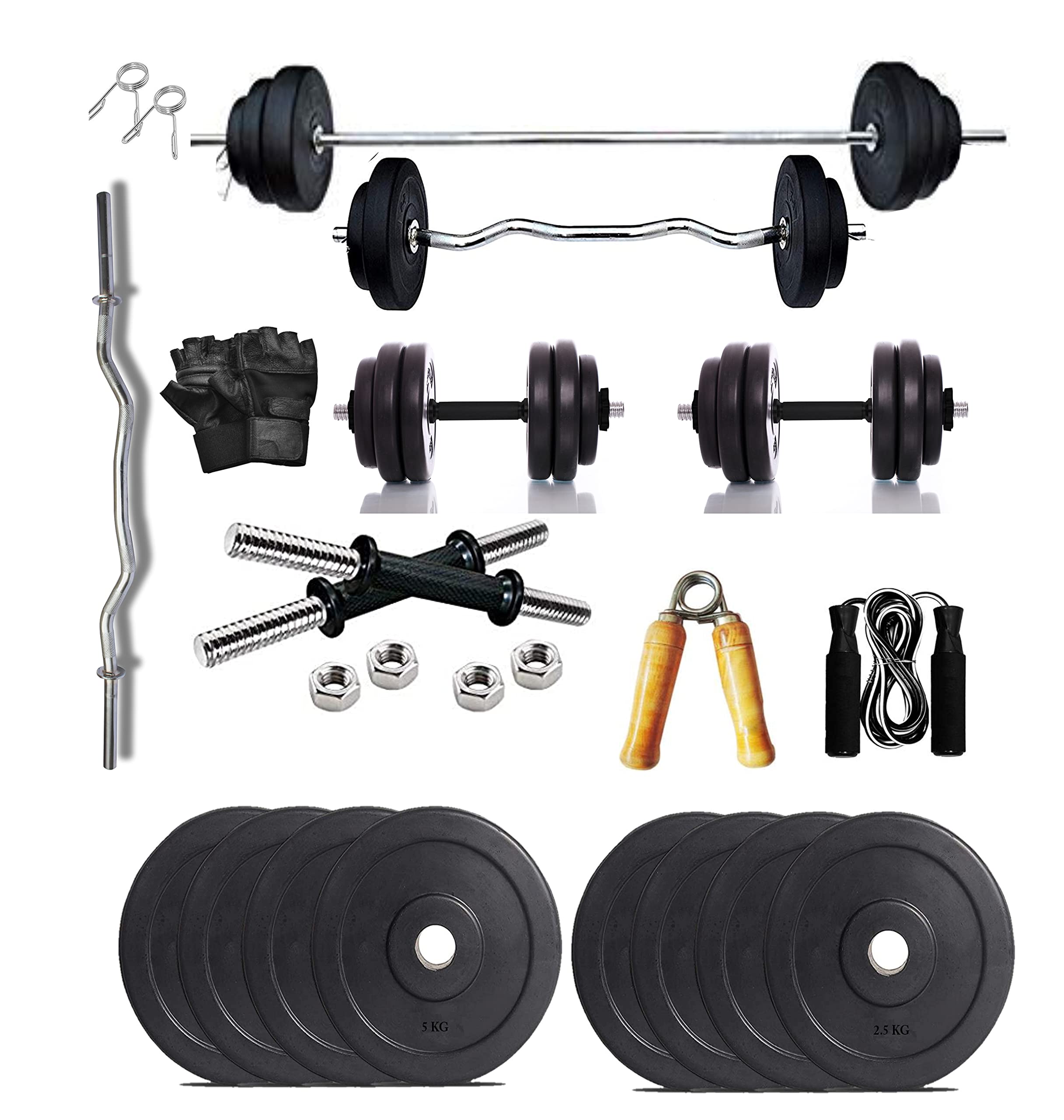 Buy GymInsane ® 20 kg Rubber Weight Plate 14 Iron Dumbbell Set 3 feet ...