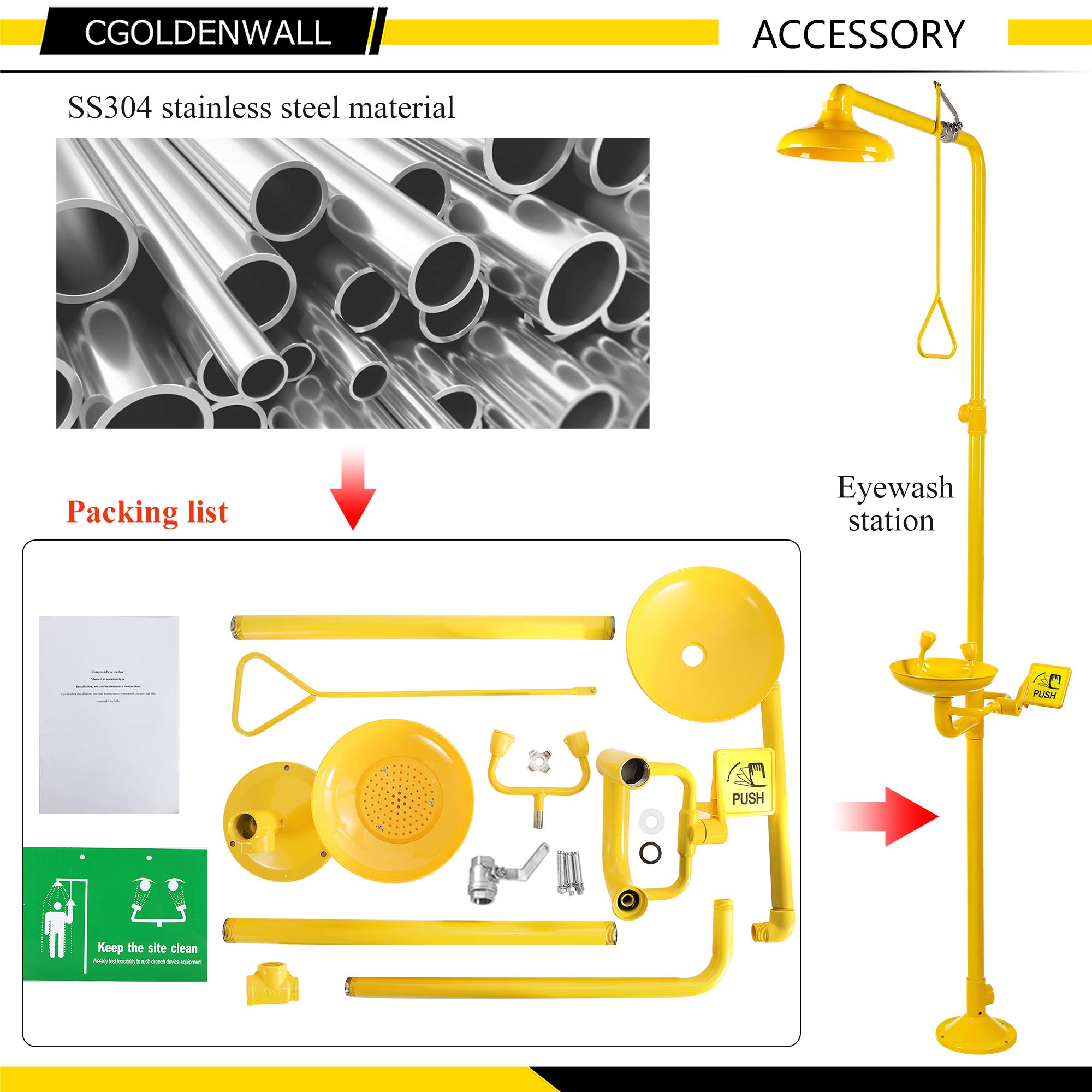 Buy CGOLDENWALL Emergency Shower and Eyewash Station, Combination Eye ...
