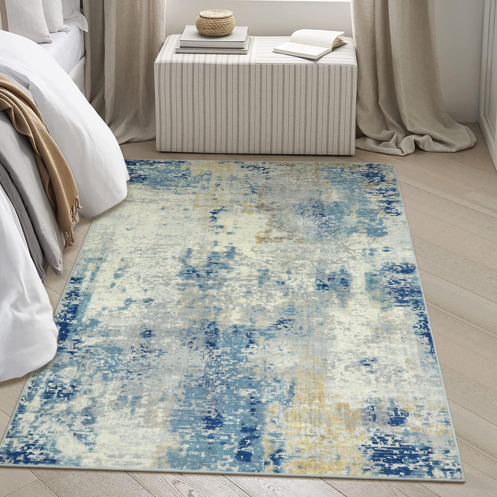 Lahome Modern Abstract Area Rug - 4x6 Blue Entryway Rug Soft Bedroom ...
