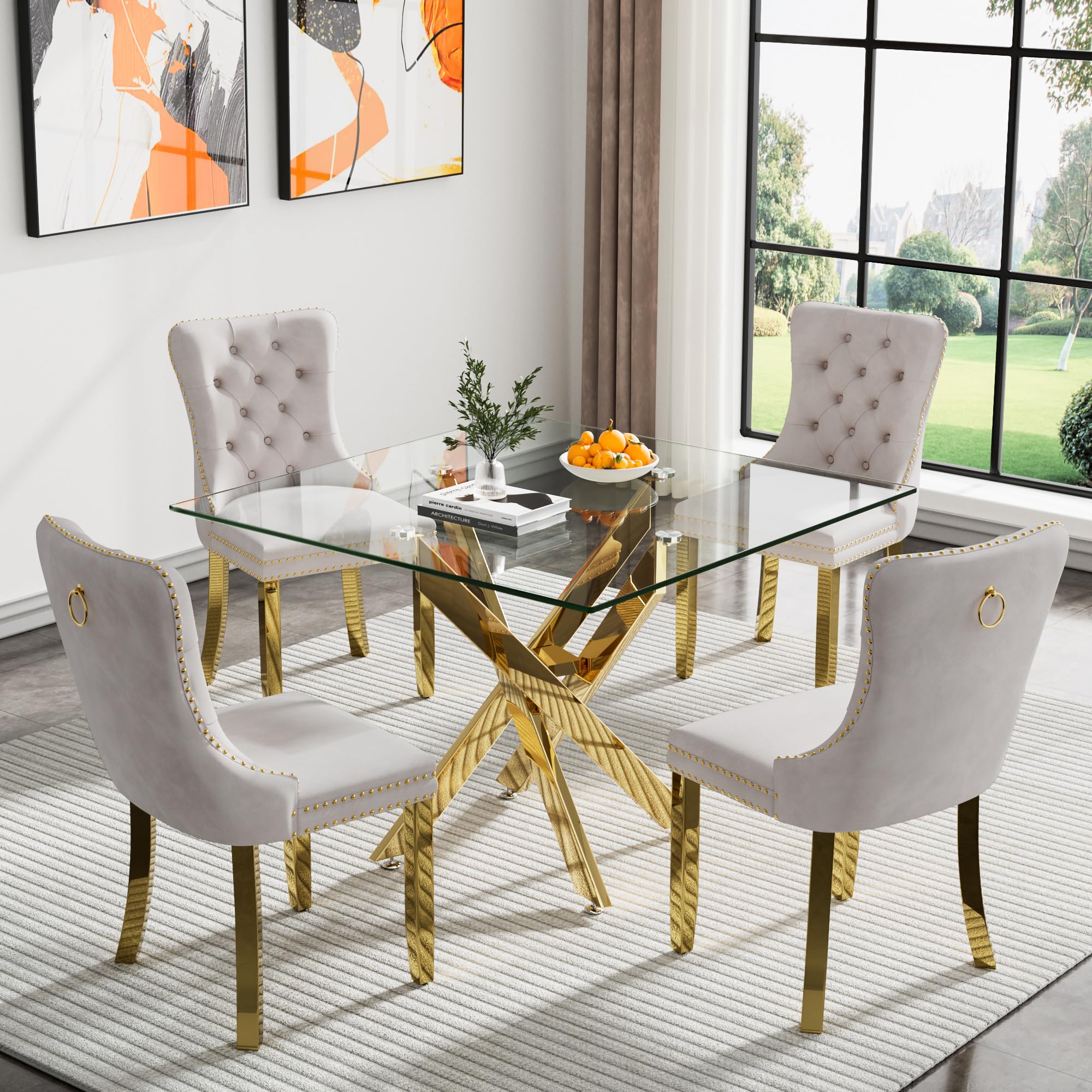 Amazon.com - KUVADAZ 36" Modern Gold Glass Dining Room Table Set for 4 ...