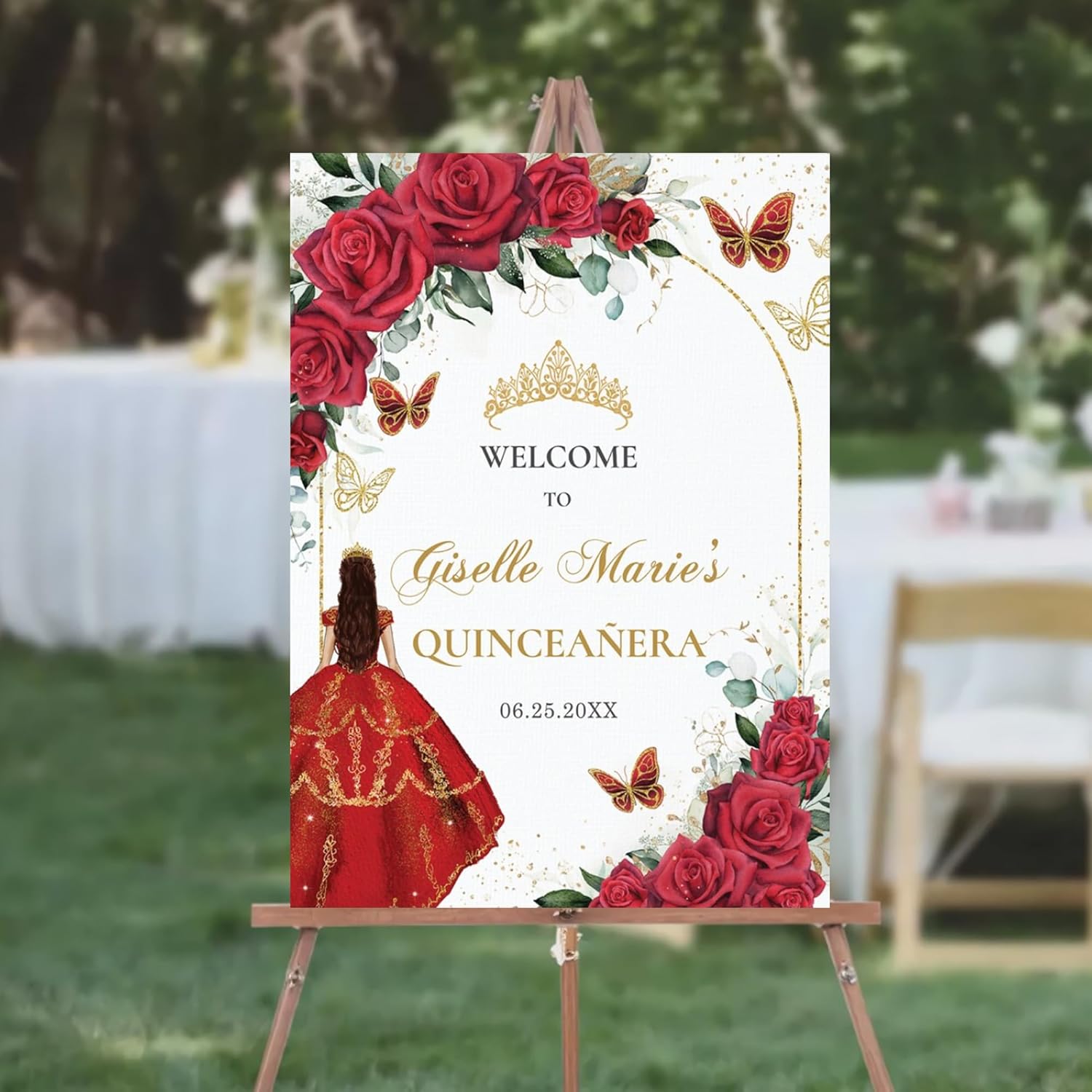 Amazon.com : Red Floral Butterfly Princess Quinceañera Welcome Sign ...