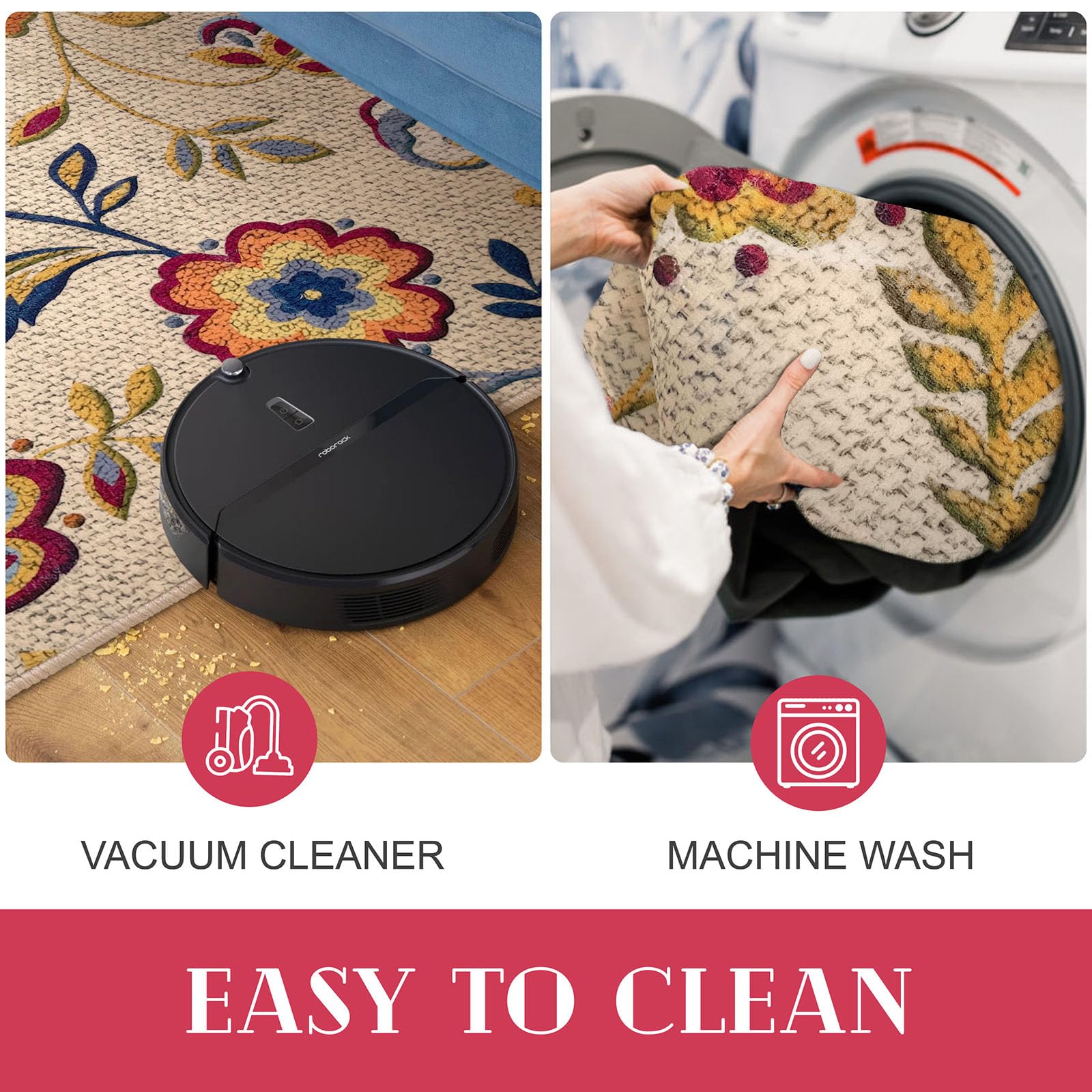 Lansny Modern Floral Area Rug 3x5 Washable Kitchen Rugs Non-Slip ...