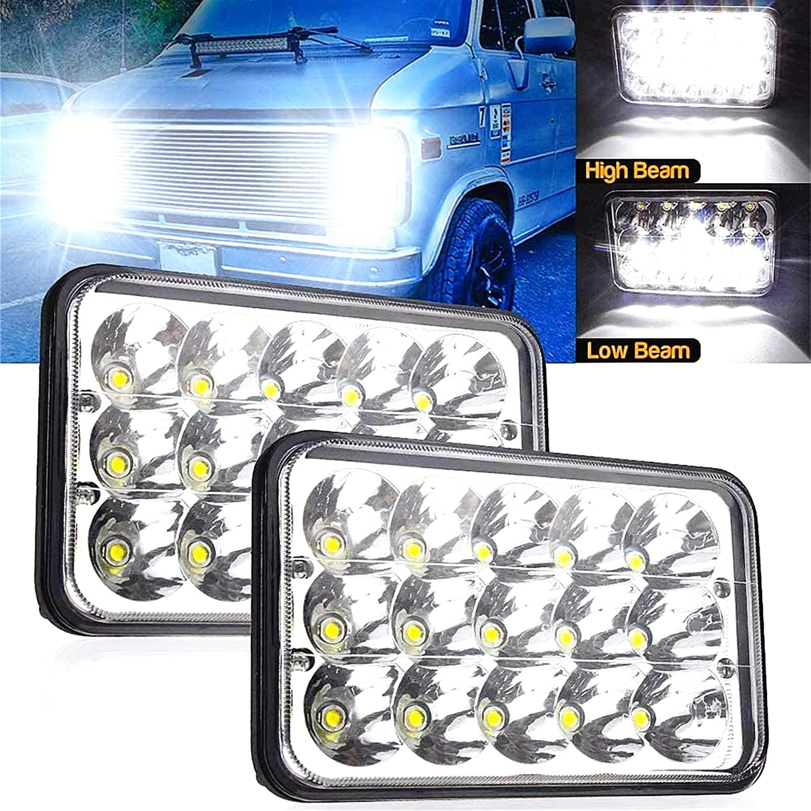 Amazon.com: Ourbest High/Low Sealed Beam 4x6 inch Led Lights, H4666 ...
