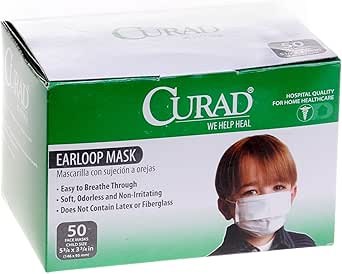 Amazon.com: Medline CUR380 Curad Face Mask, Child, White (Case of 600 ...