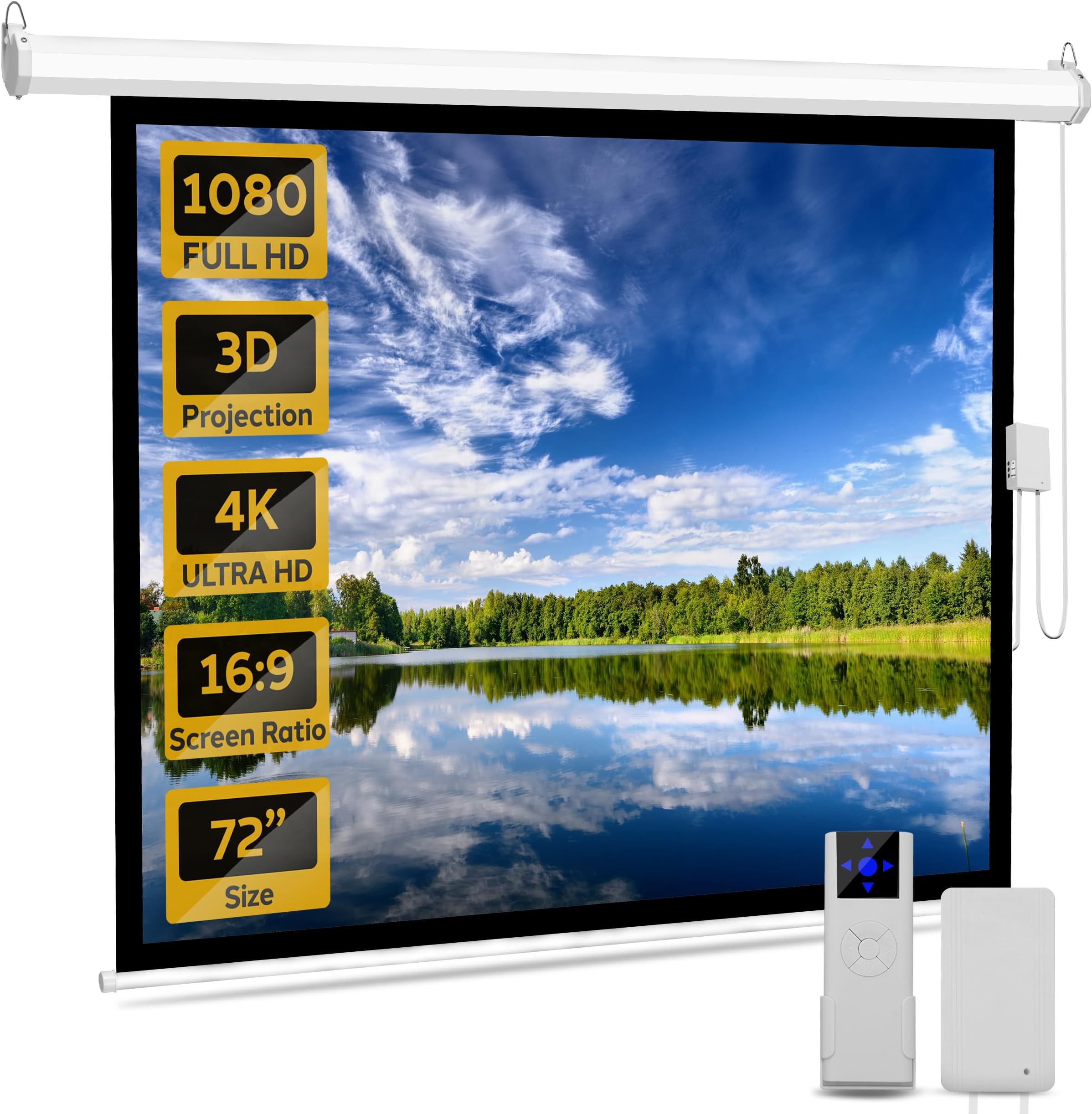 Amazon.com: Pyle 72" Portable Motorized Matte White Projector Screen ...