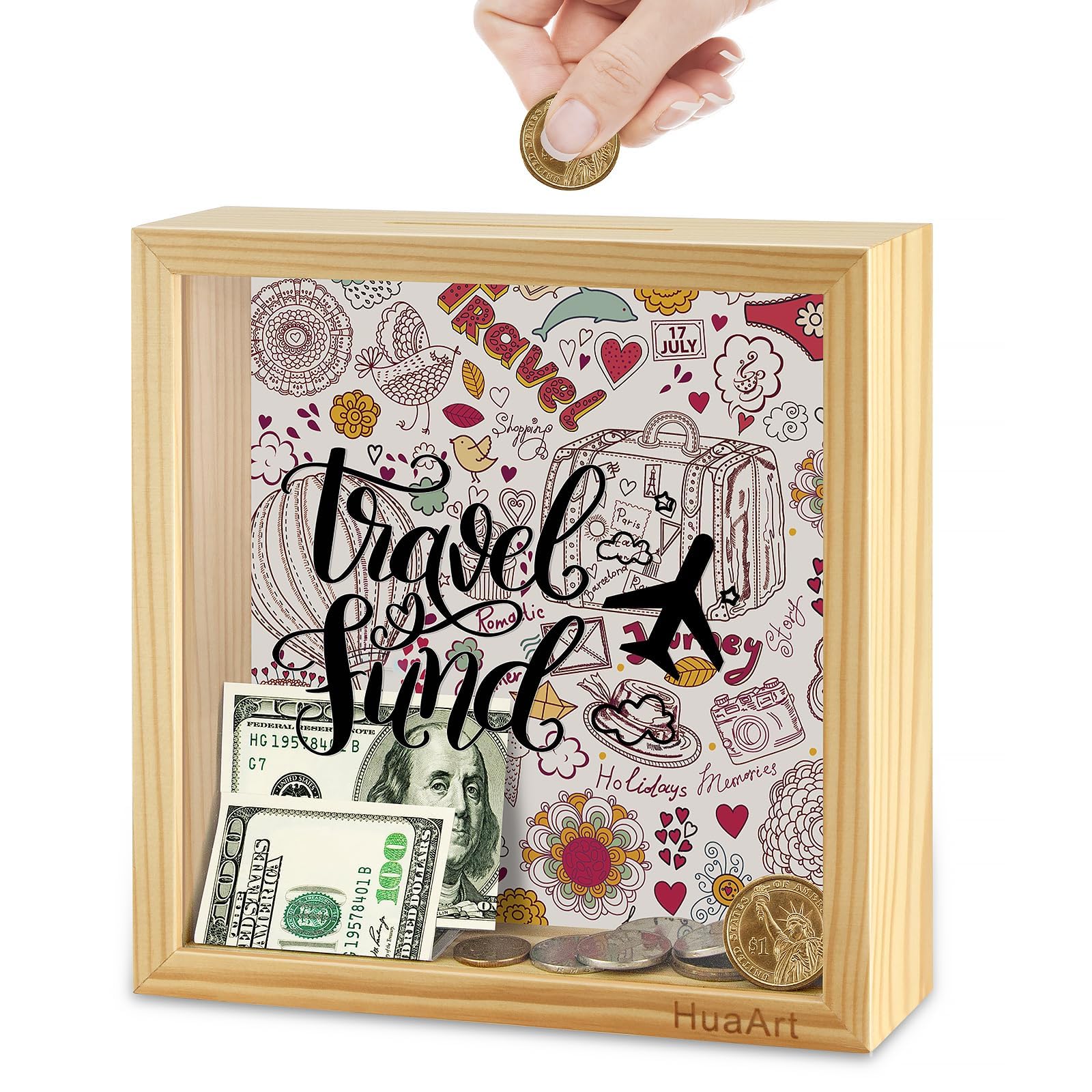 Amazon.com: Piggy Banks for Adults，Decorative Shadow Box Wooden Frame ...