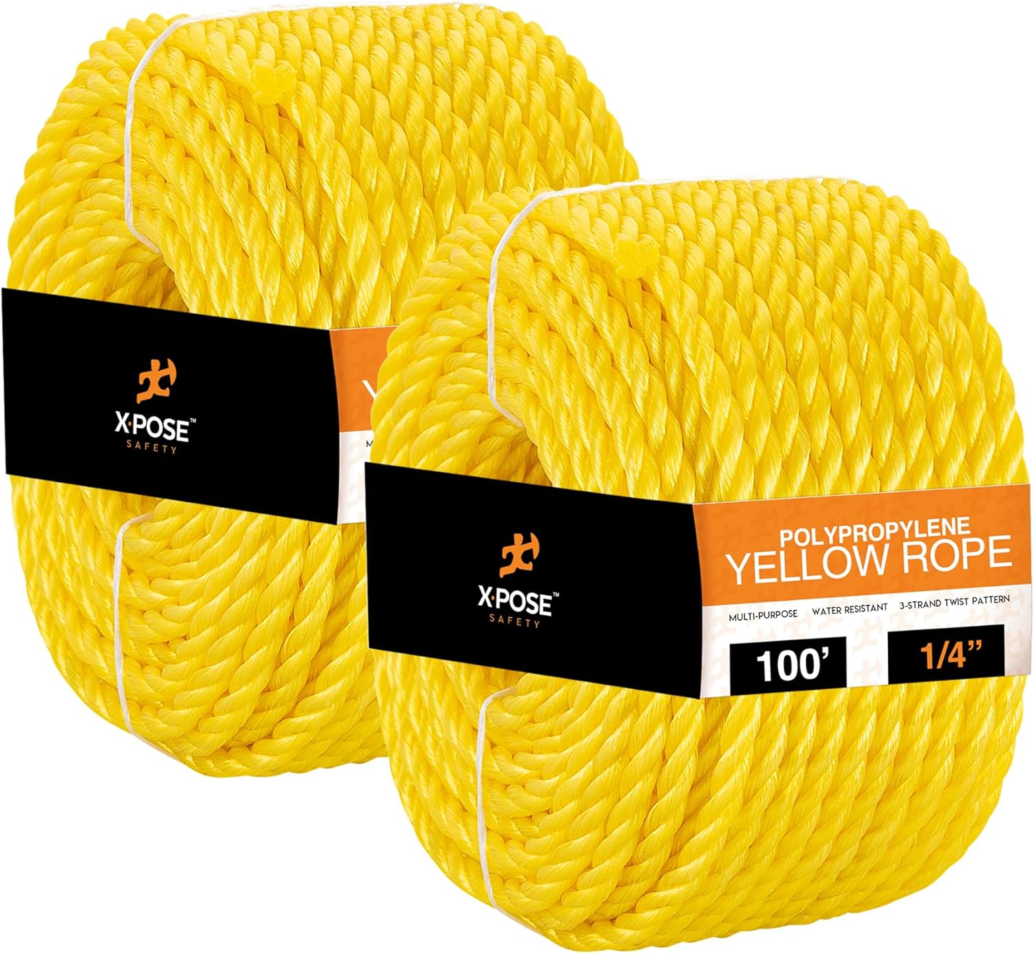 Yellow Twisted Polypropylene Rope - 1/4" Floating Poly Pro Cord 100 Ft ...