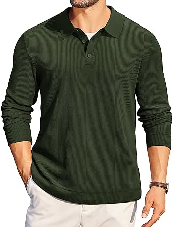 COOFANDY Mens Long Sleeve Shirt Knit Polo Collared Pullover Casual Golf Polo Shirts at Amazon ...