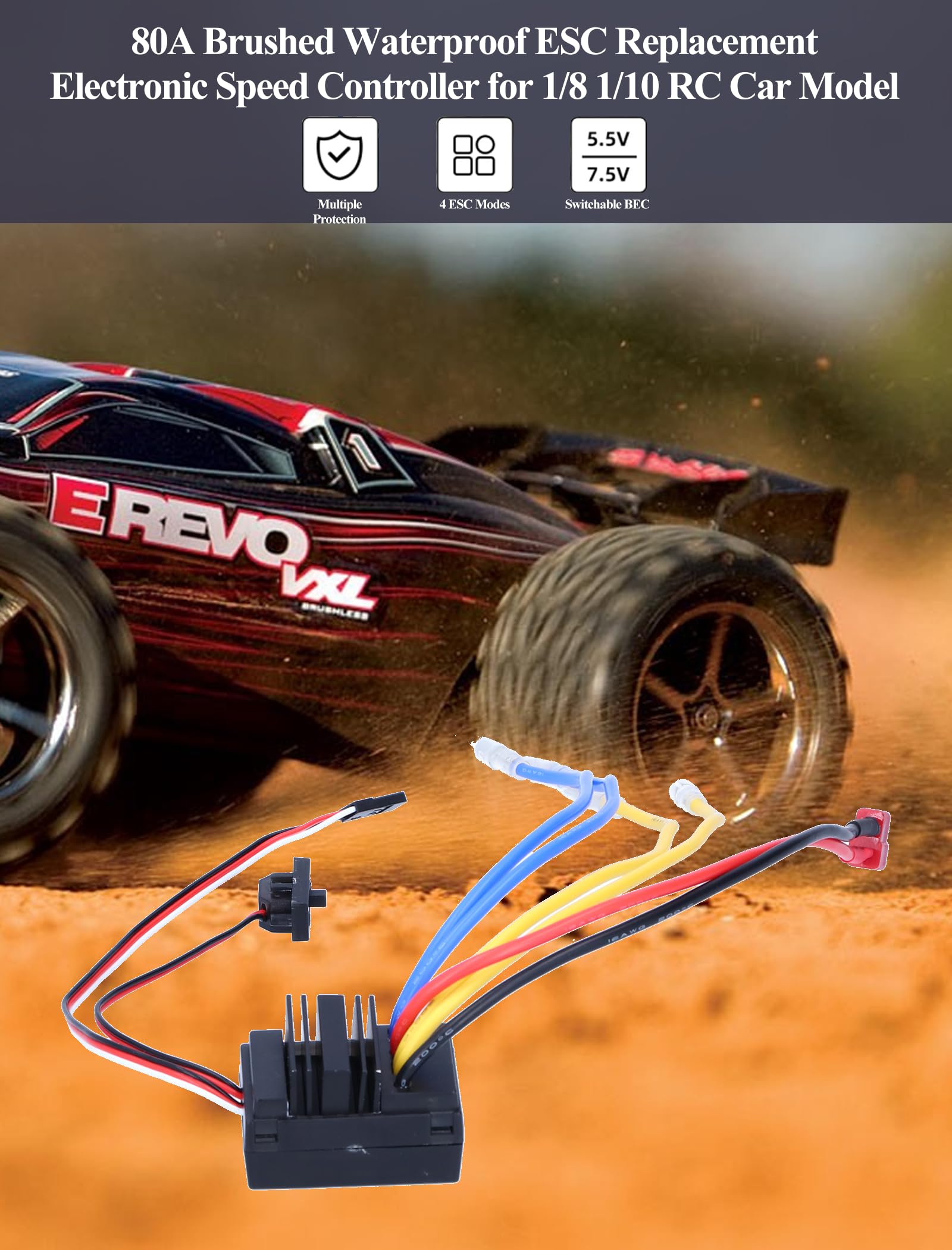 Waterproof Brushed ESC For RC Cars 80A Motor ESC Speed Controller For 1 ...