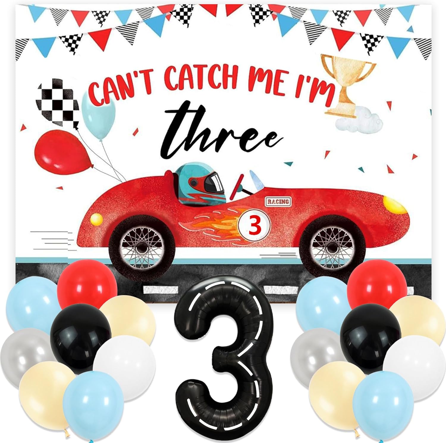 Amazon.com: Cant Catch Me Im 3 Birthday Decorations Cars Birthday ...