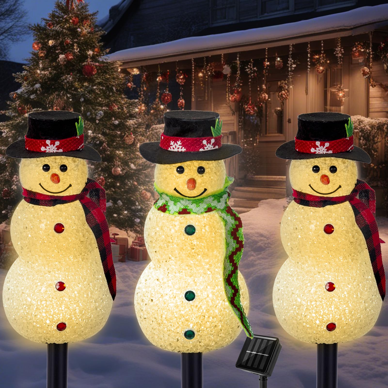 Solar Christmas Snowman Lights Outdoor Decorations, Set of 3 Led Stake ...