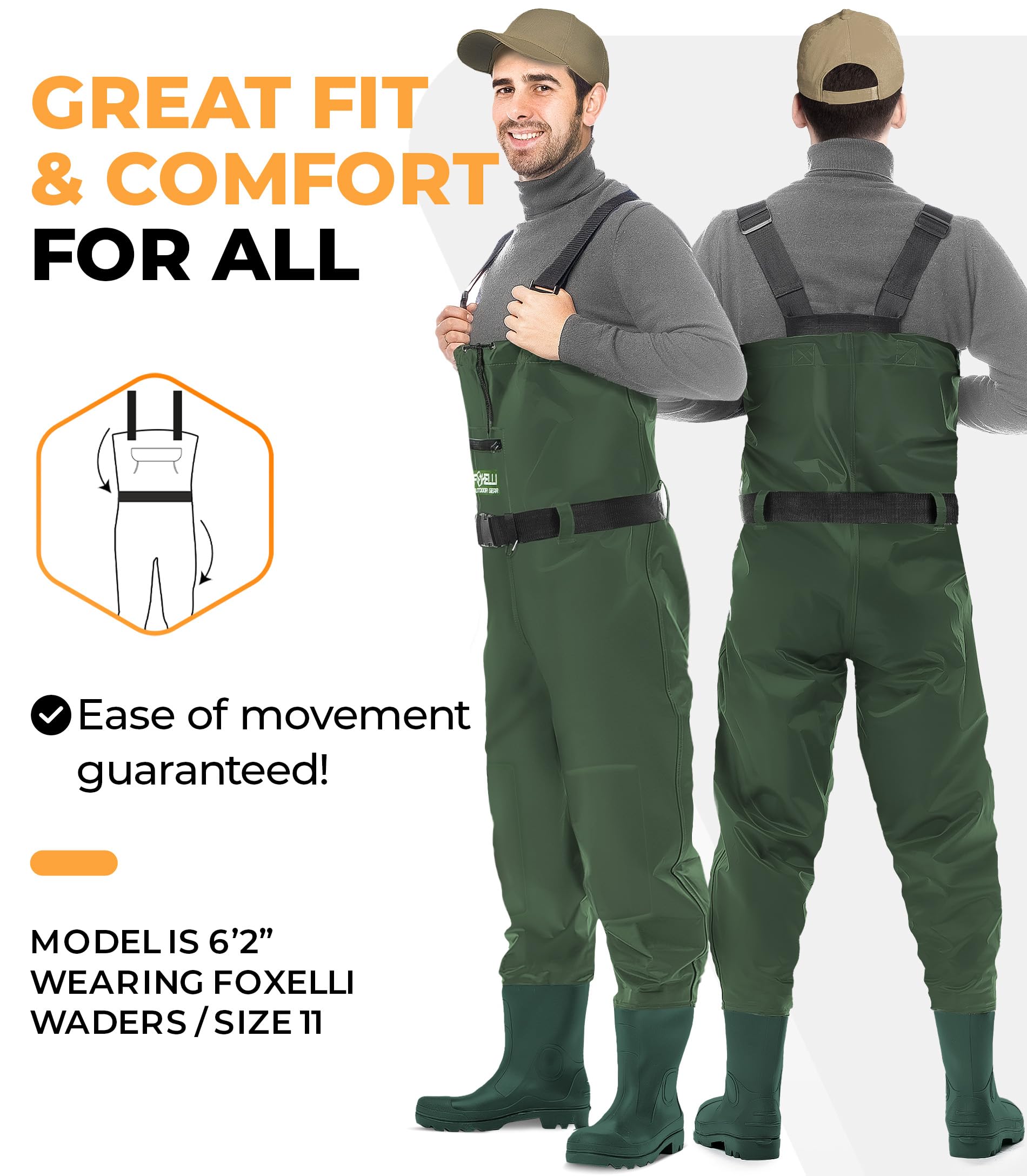 Snapklik.com : Foxelli Chest Waders Waterproof 2-ply Nylon/PVC Camo ...