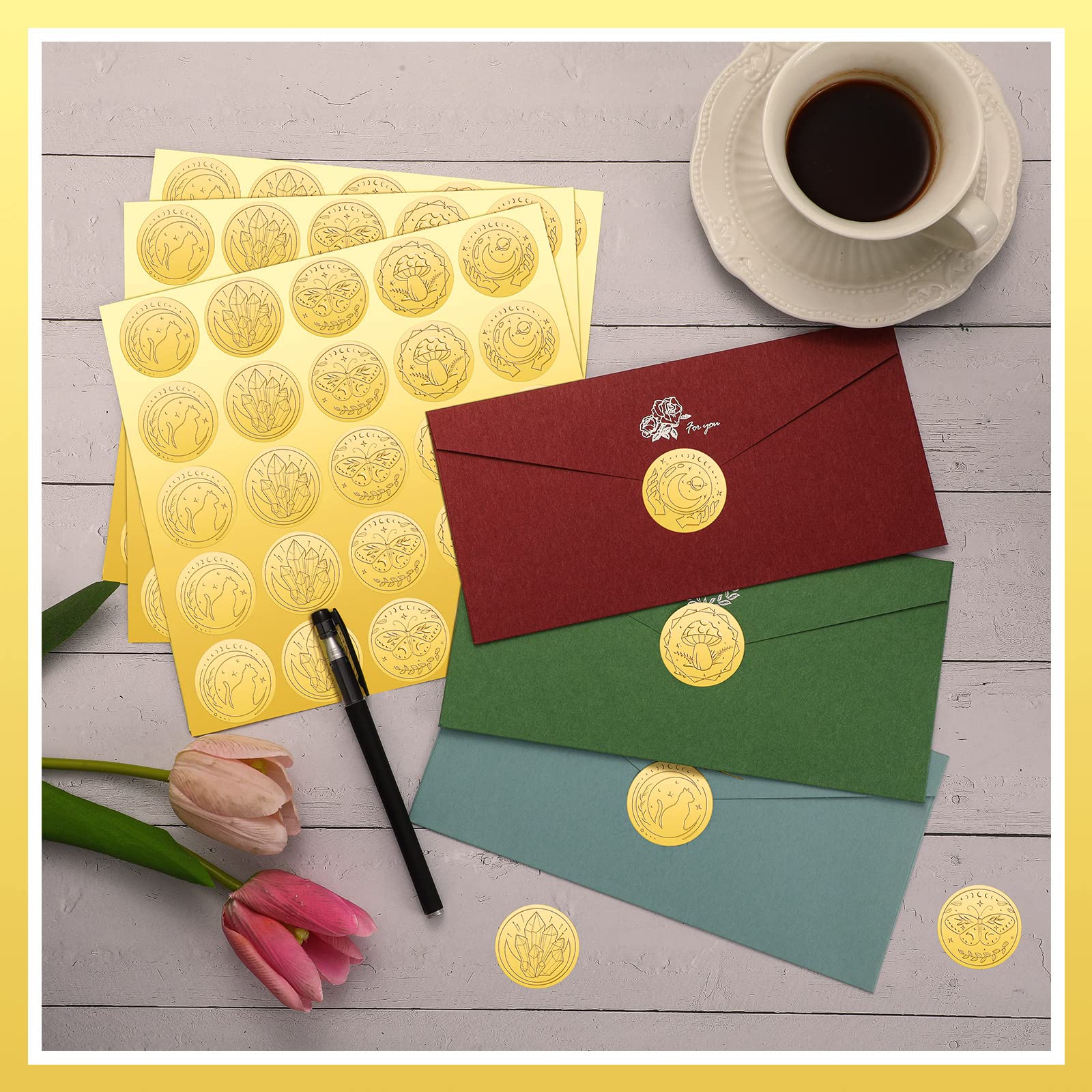 Snapklik.com : Chinco 500 Pieces Gold Embossed Envelope Seals Stickers ...