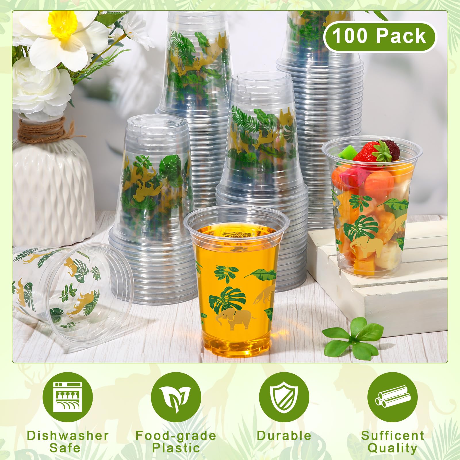 Snapklik.com : 100 Pcs Gold Jungle Safari Animals Cups 16 Oz Golden ...