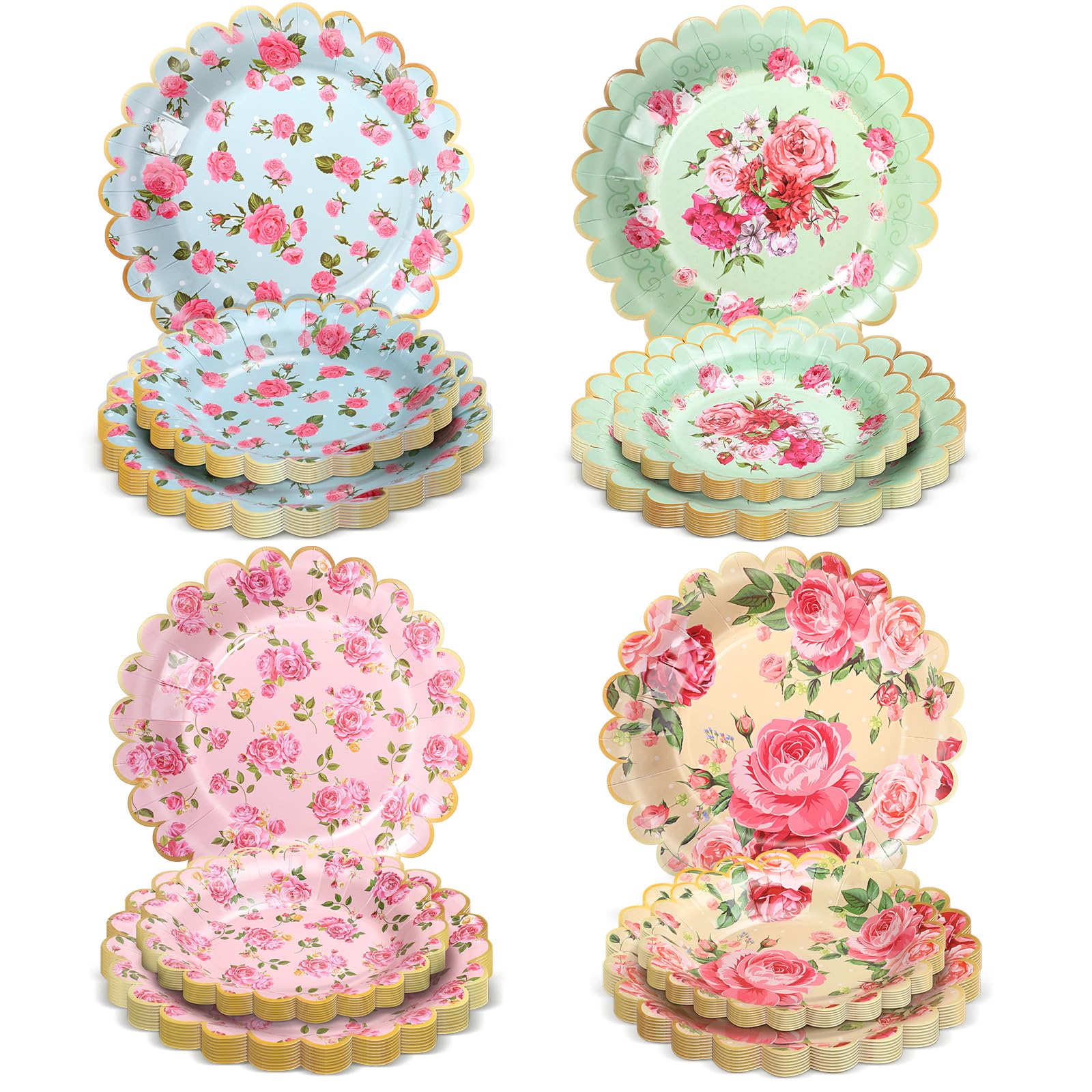 64 Pcs Floral Vintage Plates Paper Tea Party Plates Set 9 Inch Dinner ...