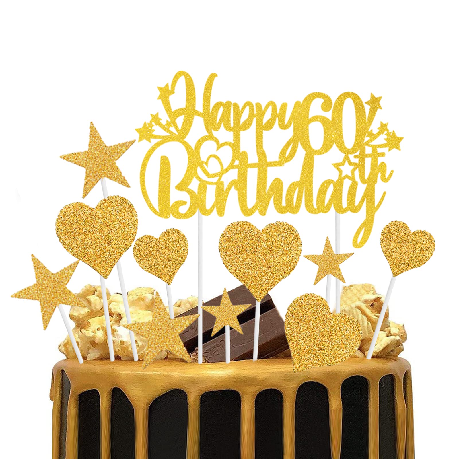 Buy Happy 60th Birthday Cake Topper Gold, 60th Birthday Cake Topper Set ...