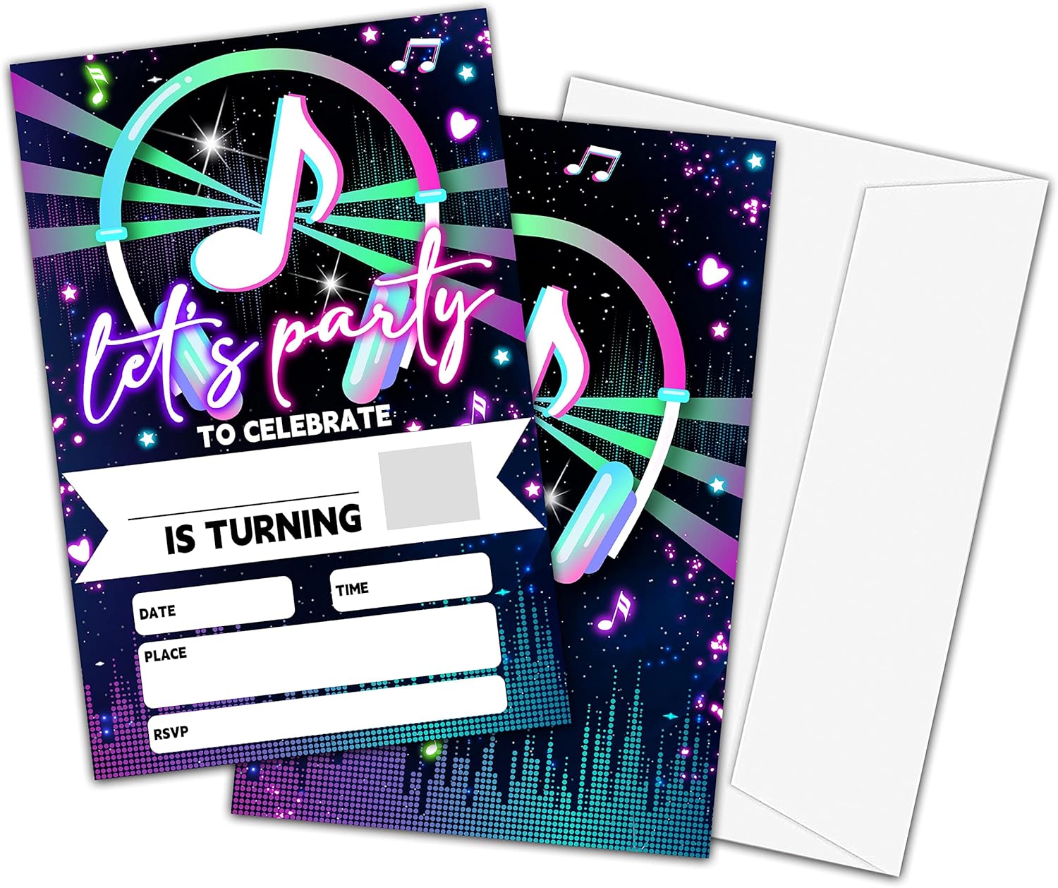 Amazon.com : TIOFUNO Neon Music Birthday Invitations, Let's Party Invite Cards for Kids Boys and ...