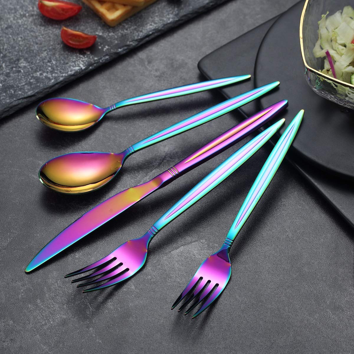 Snapklik.com : Rainbow Flatware Set 20 Pieces, Stainless Steel Colorful ...