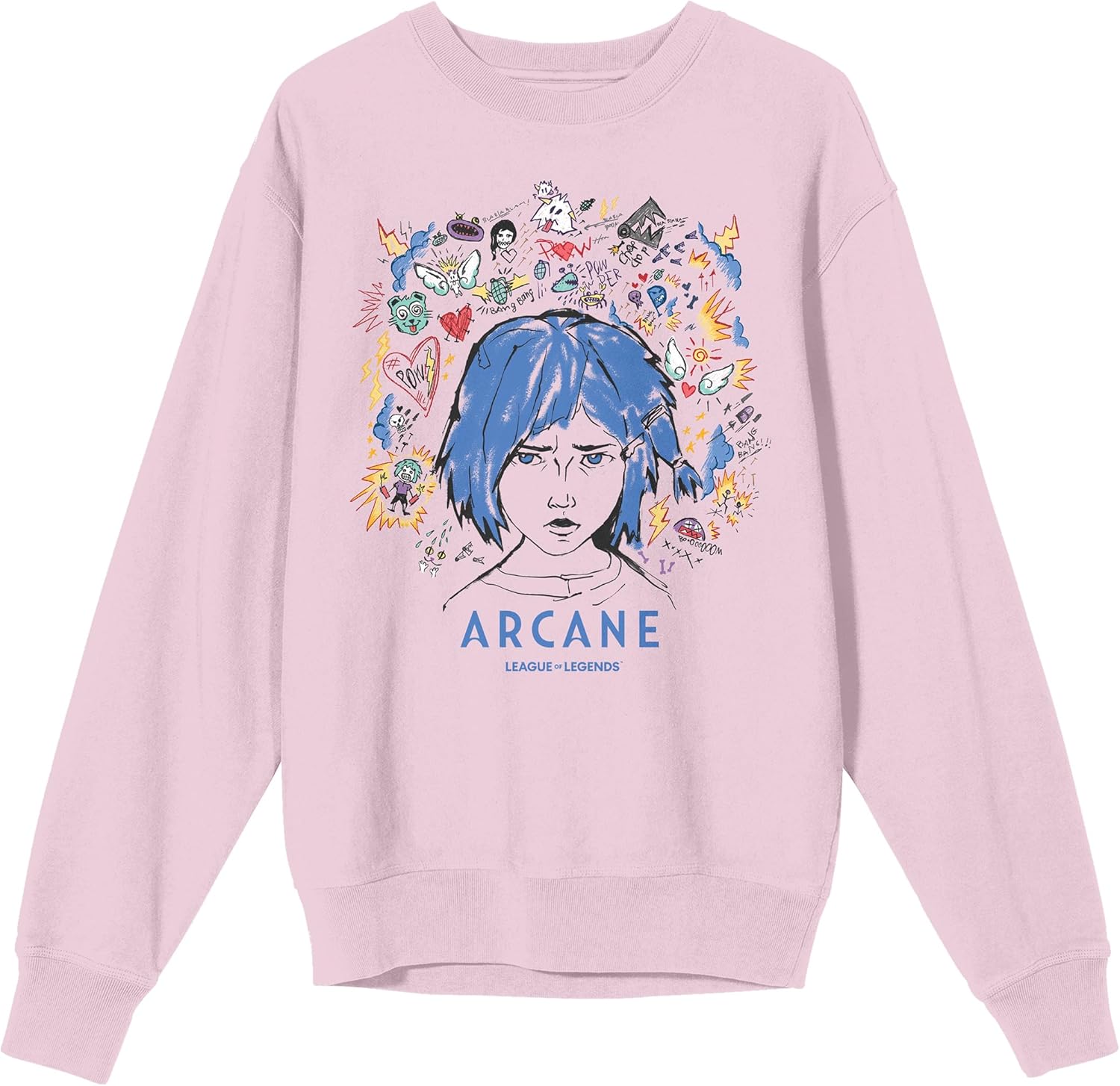 Arcane League Of Legends Powder Doodle Art Adult Cradle Pink Crew Neck ...